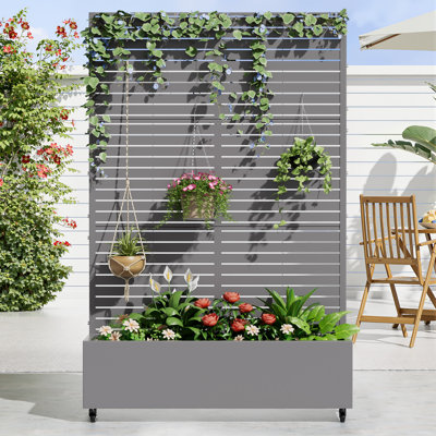 Latitude Run® Metal Planter Box with Trellis with Wheels & Reviews ...