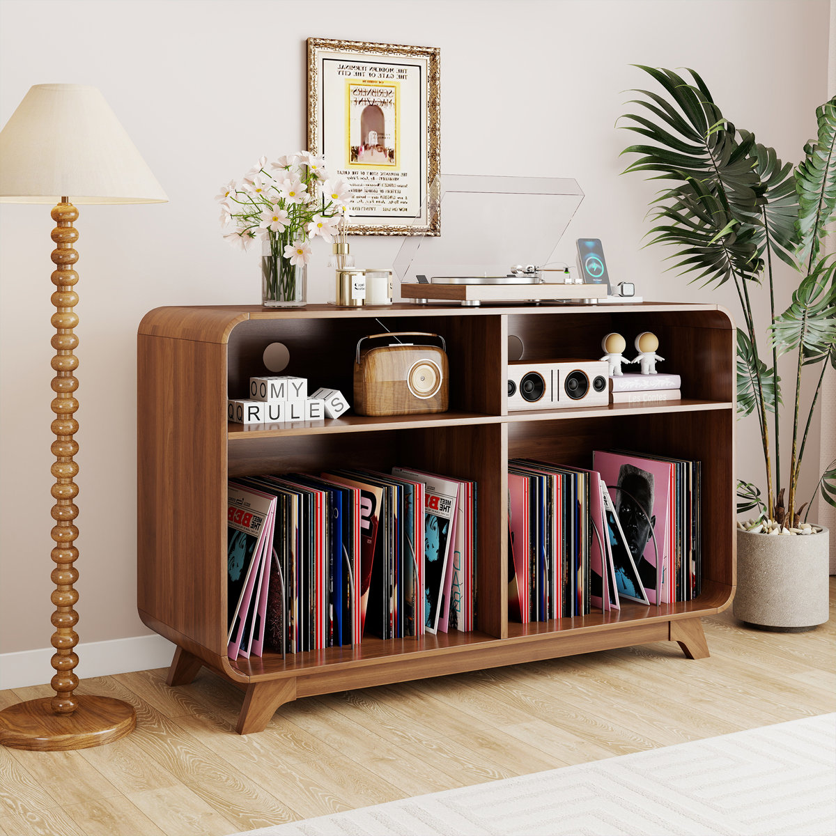 George Oliver Curved Record Player Stand With Storage, Turntable Stand ...