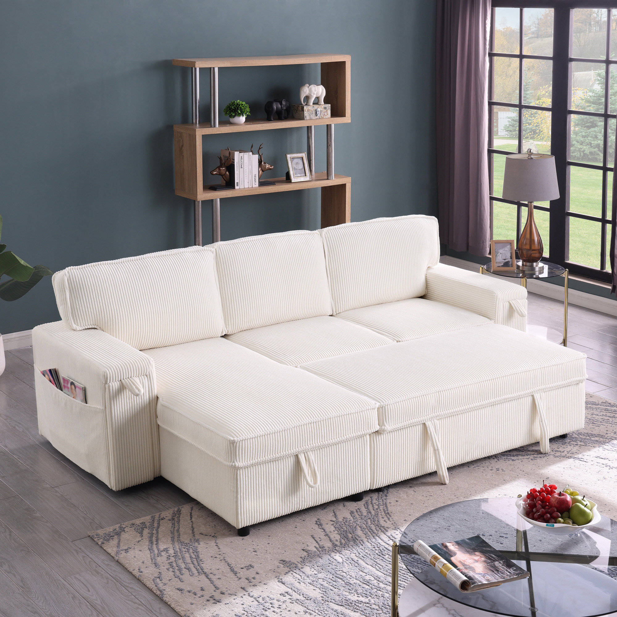 Latitude Run® Upholstery Sleeper Sectional Sofa With Storage Space ...