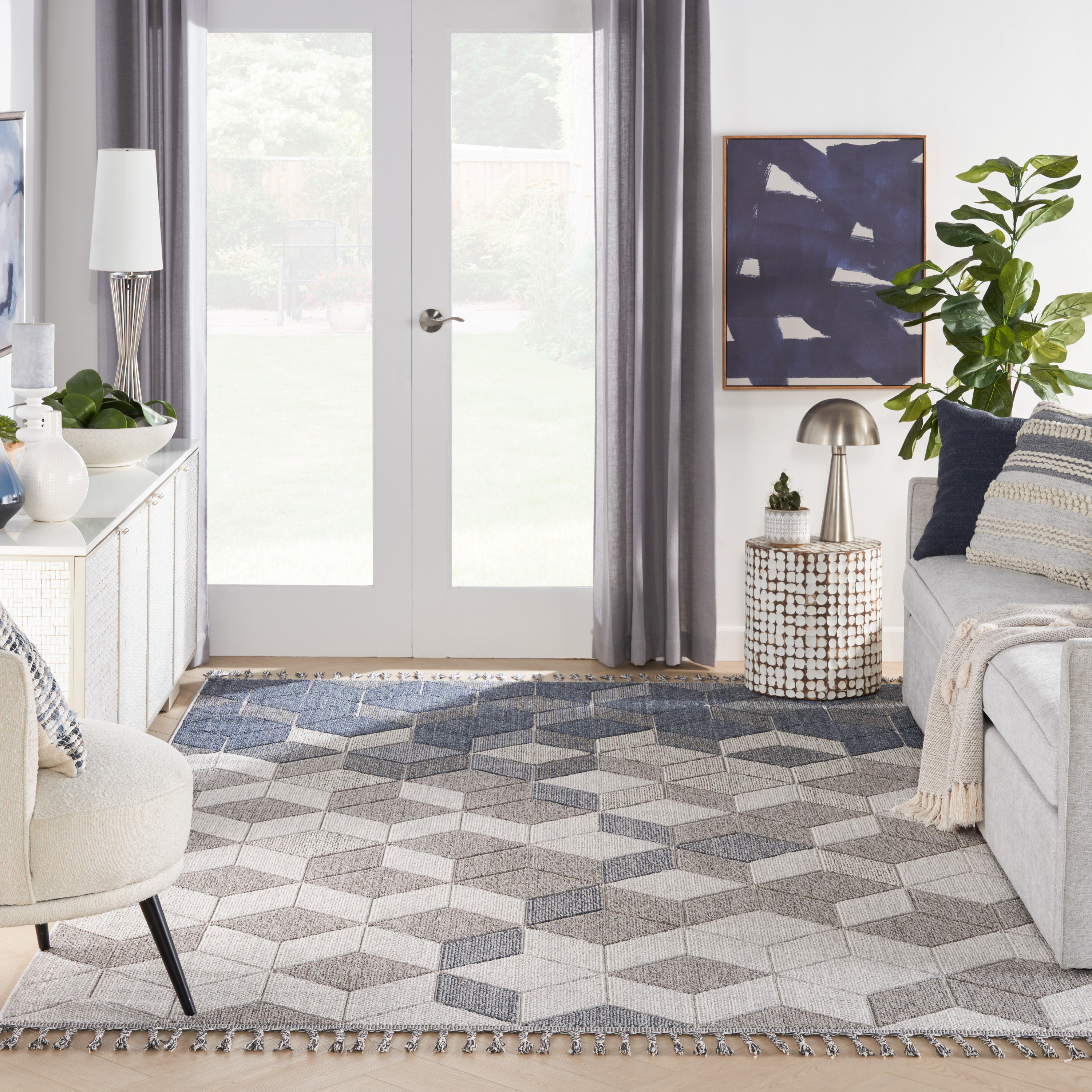 George Oliver Heddy Geometric Grey/Slate Area Rug & Reviews | Wayfair