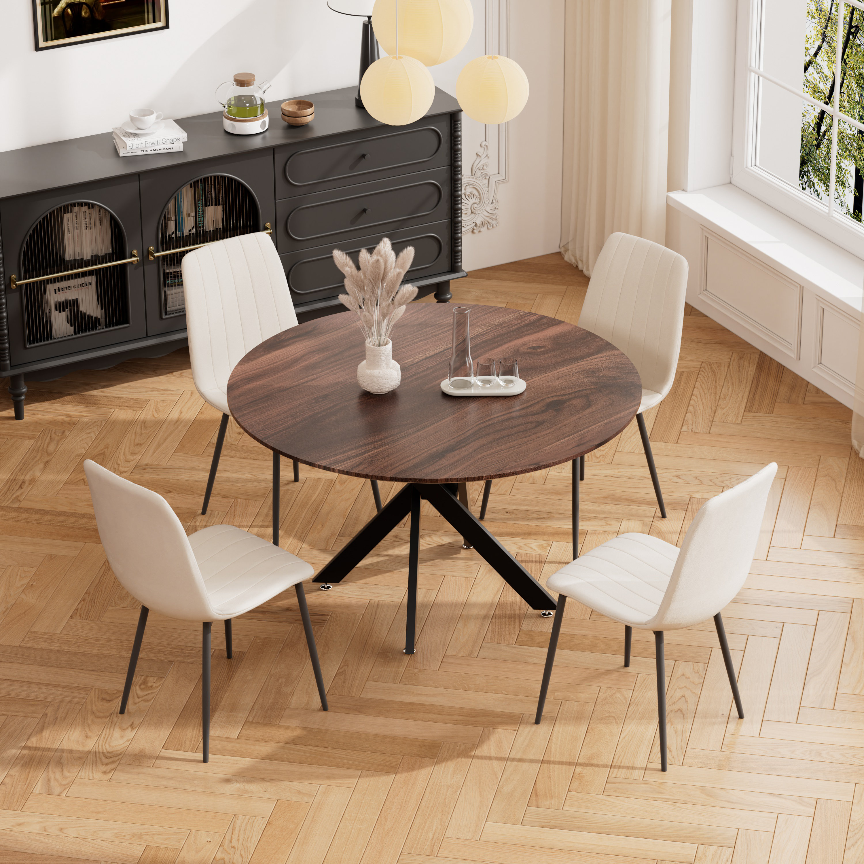 17 Stories Round Modern Kitchen Dining Table with Dining Chair | Wayfair