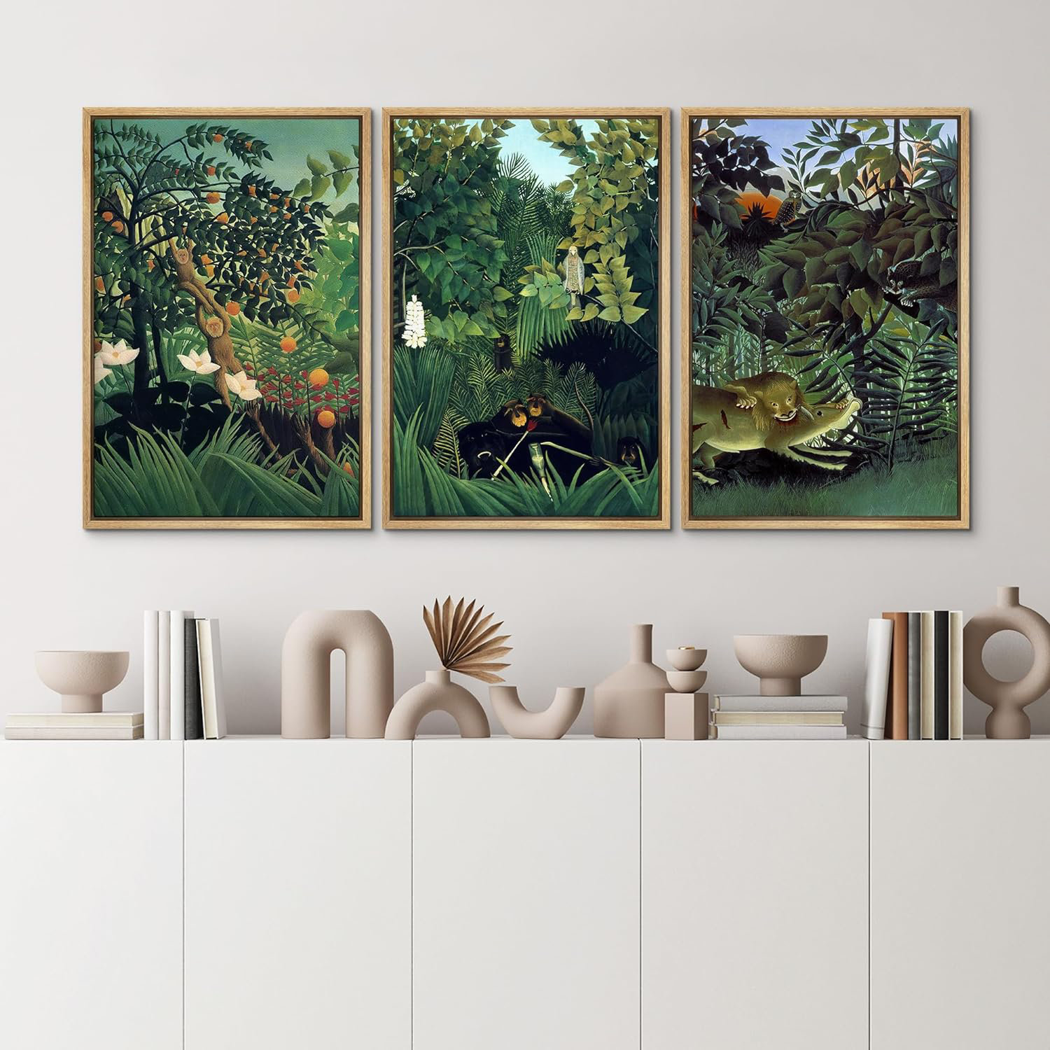 IDEA4WALL Jungle Rain Forest Animals Living Framed Canvas 3 Pieces ...