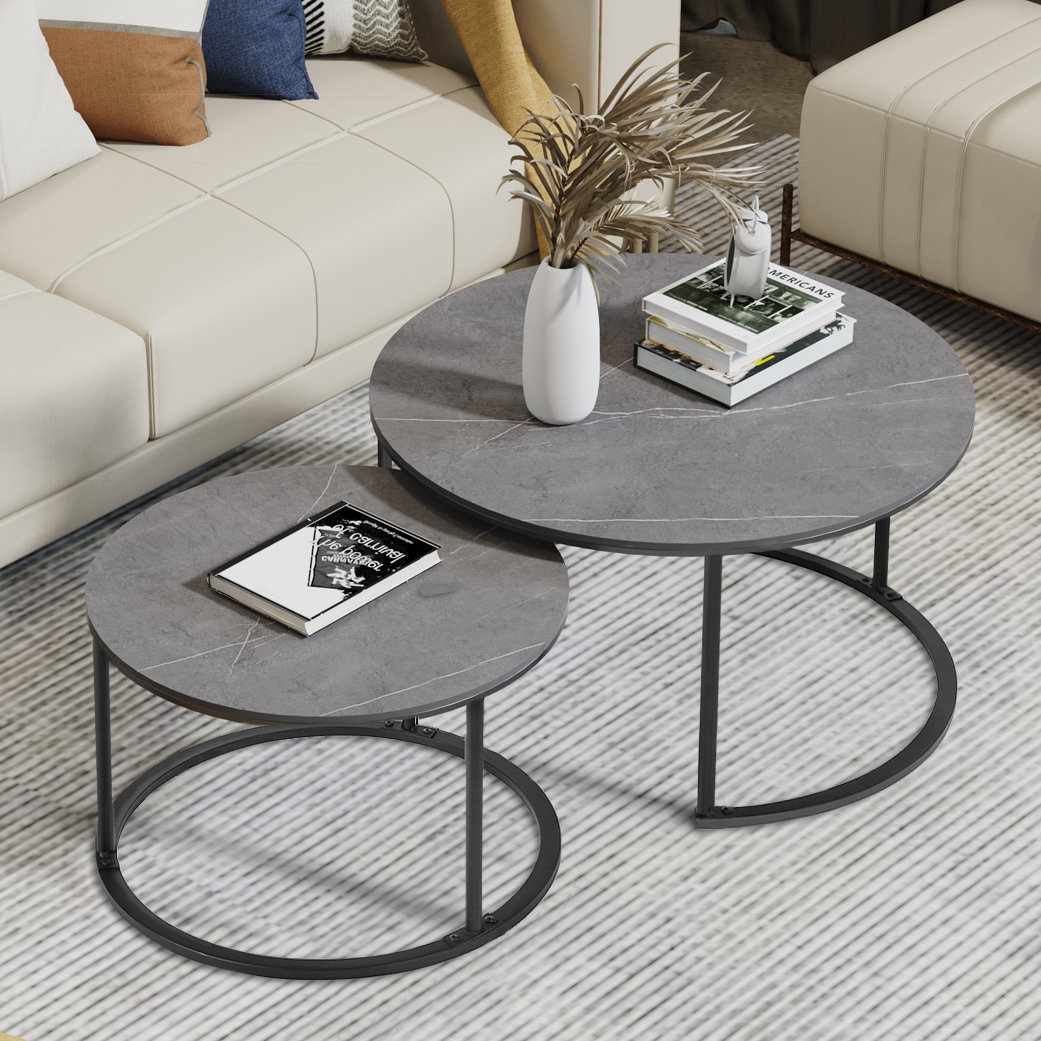 Ivy Bronx 2 Piece Marble Round Nest Of Tables Coffee Table Set Sintered ...