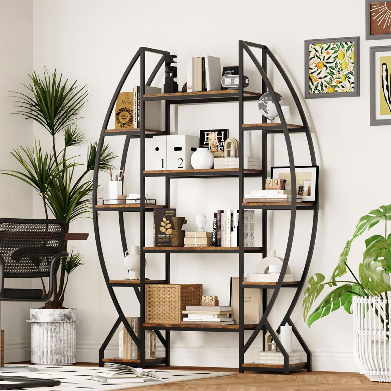 17 Stories Large Oval Bookshelf 70In Tall Open 5 Tier Industrial ...