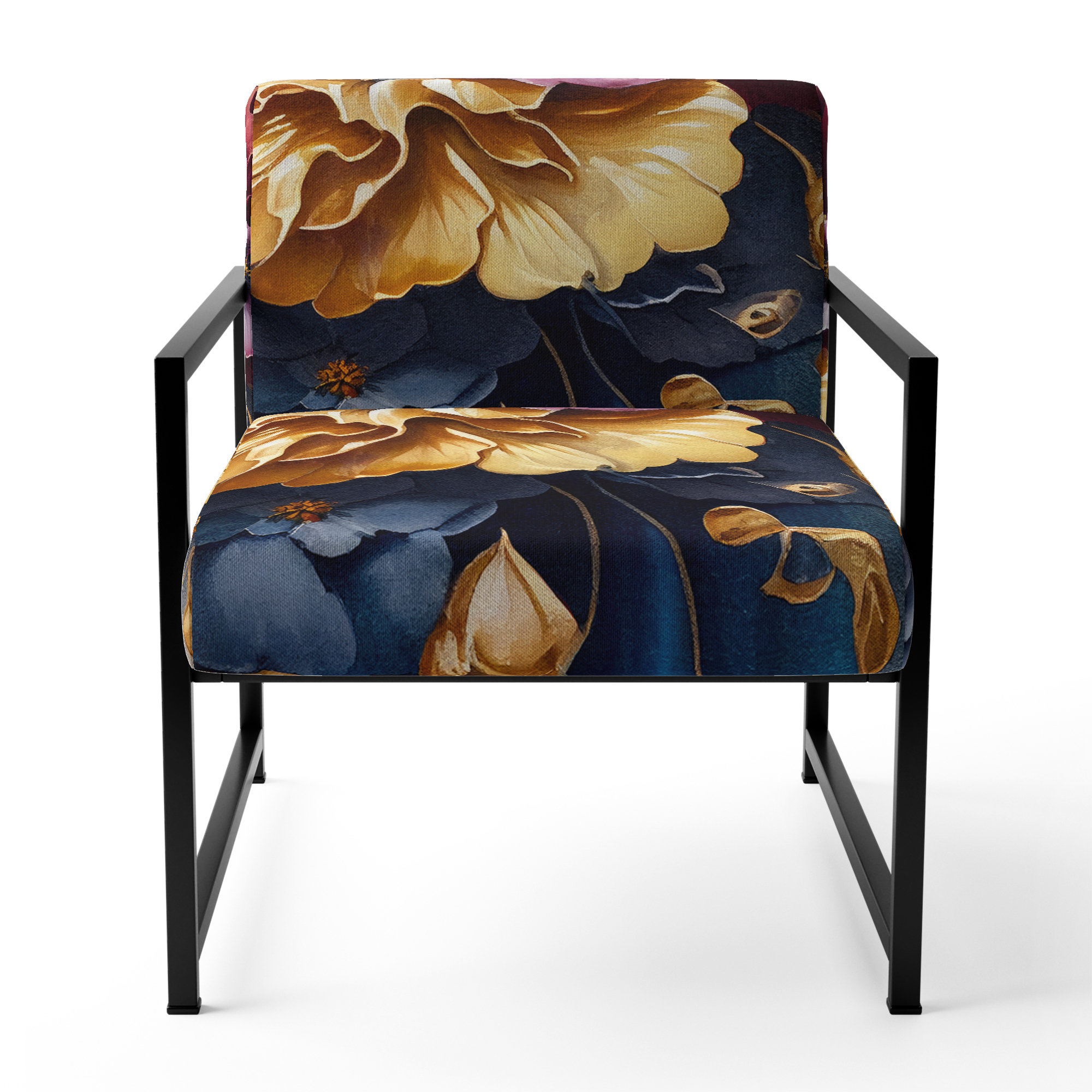 East Urban Home Burgundy And Blue Floral Bunch II - Upholstered Floral ...