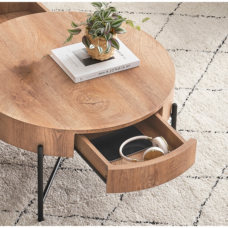 Millwood Pines Living Room Solid Wood Round Coffee Table With Two ...