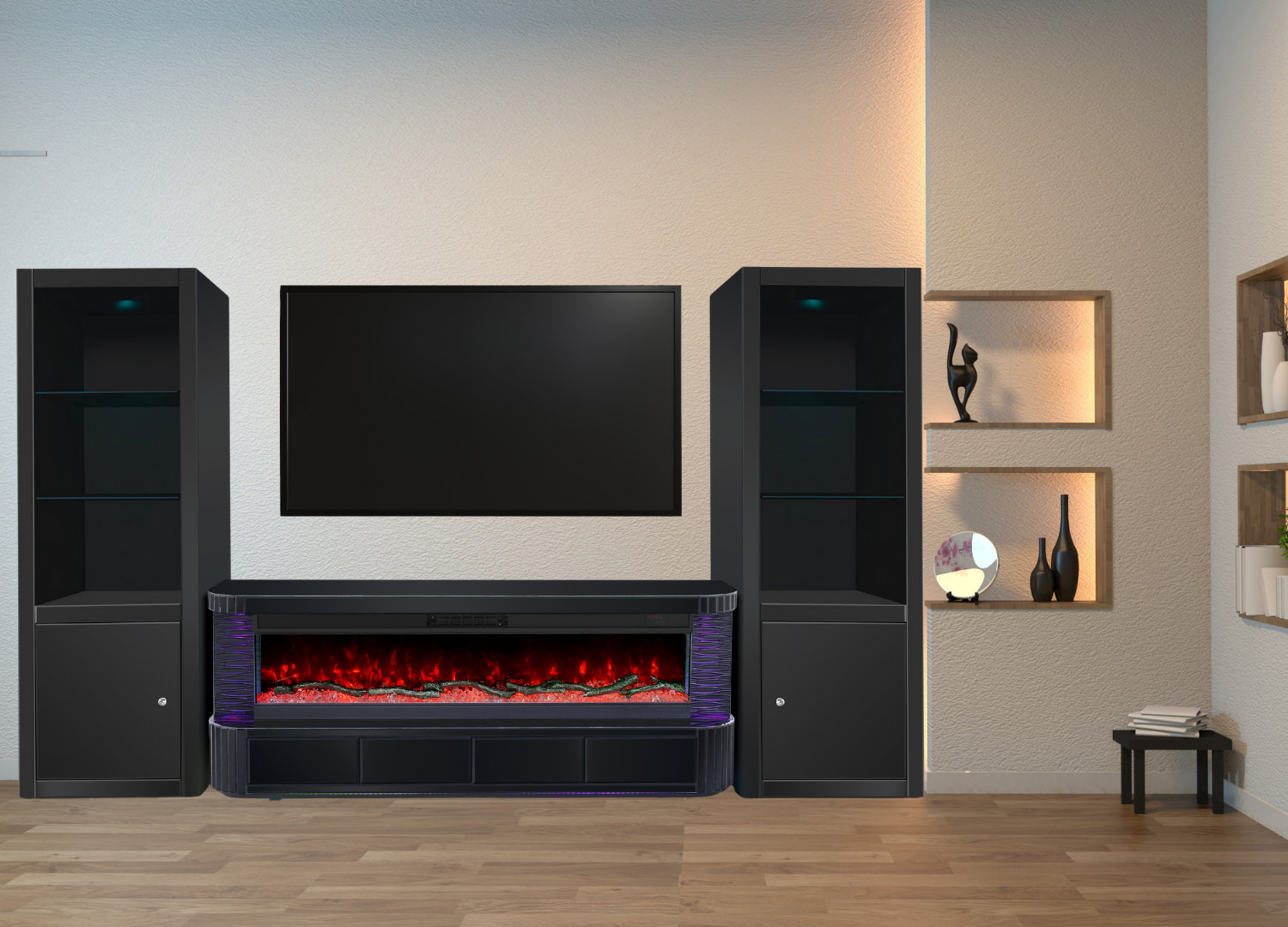 Wrought Studio High-gloss Entertainment Centre/electric Fireplace With 4 Drawers, Rgb Led Lights ...