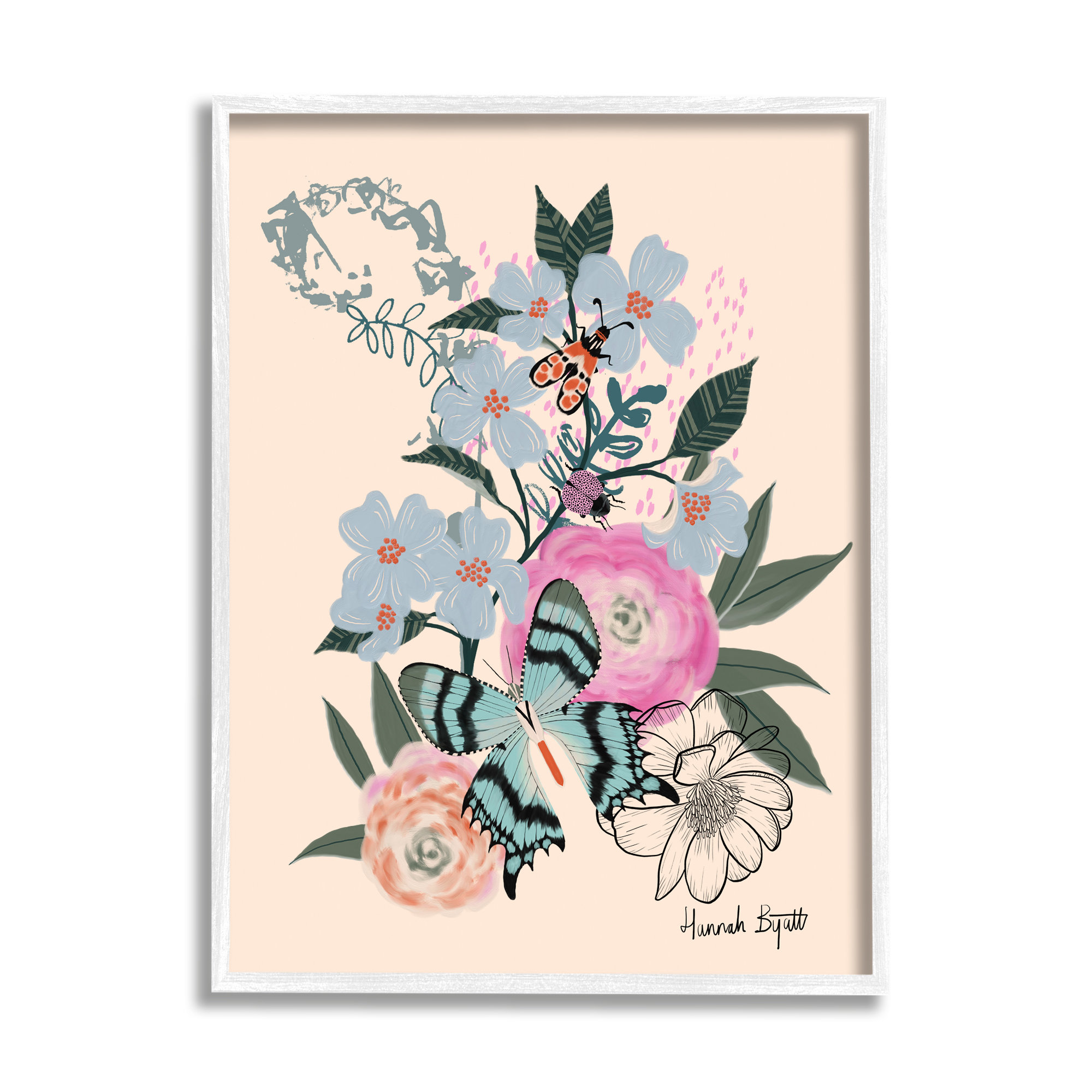Stupell Industries Pastel Flowers And Butterfly On Canvas by Hannah ...