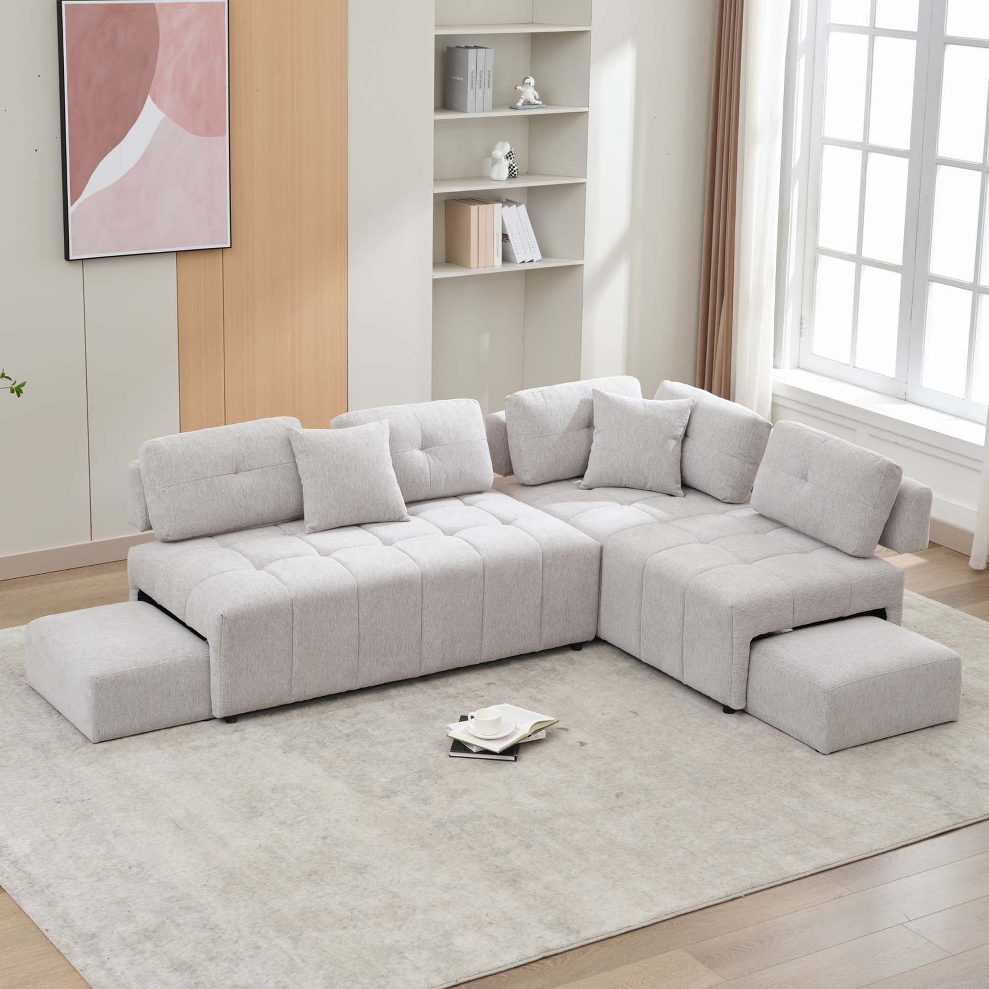 Latitude Run® 91.73" L-Shaped Sofa Sectional Sofa Couch With 2 Stools ...