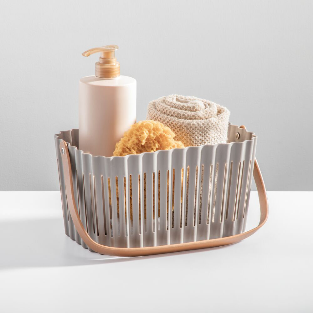 mDesign iDesign Fluted Plastic Storage Basket with Leather Handle for ...