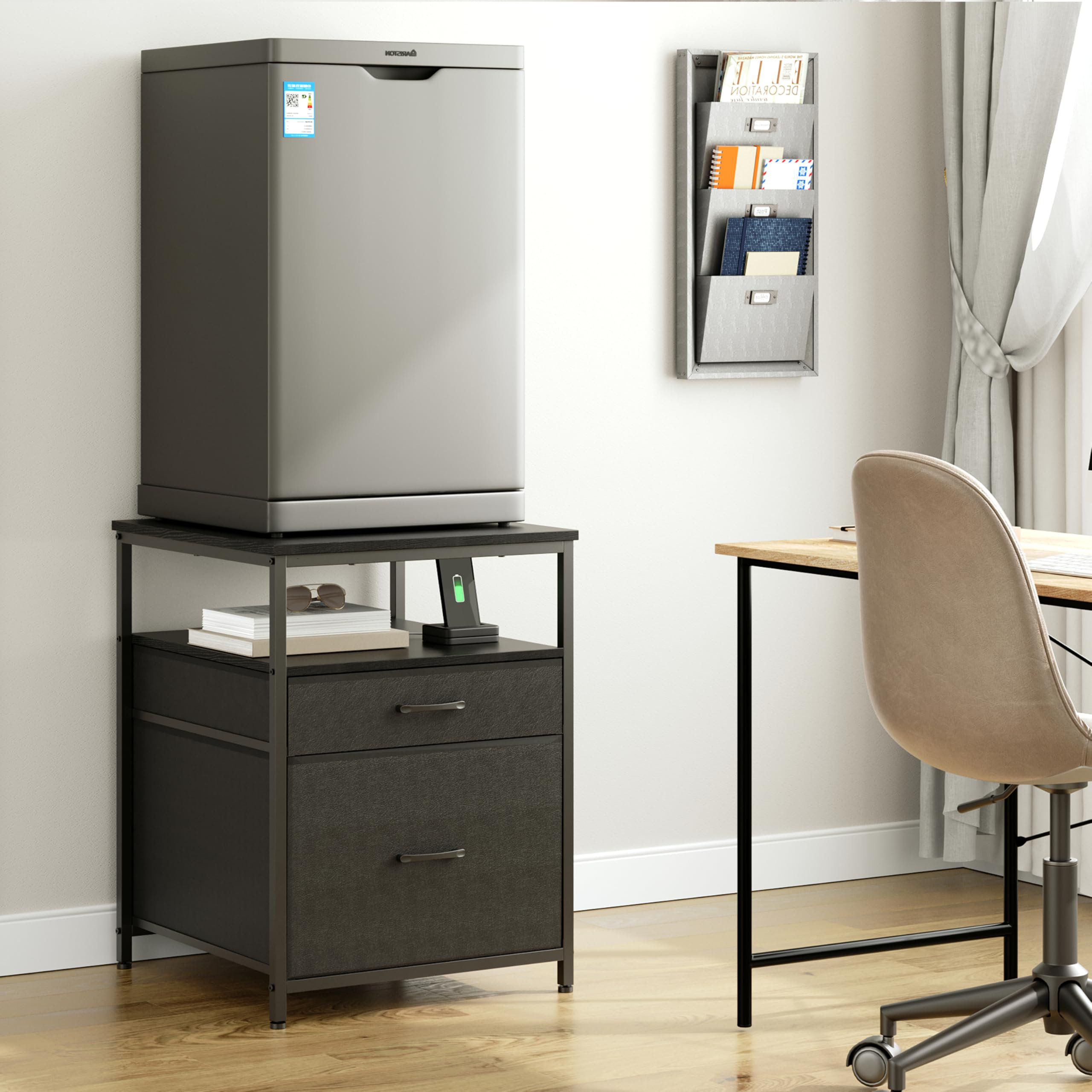 17 Stories Mini Fridge Stand With 3 Storage, Mini Fridge Cabinet, Beverage Fridge Table ...