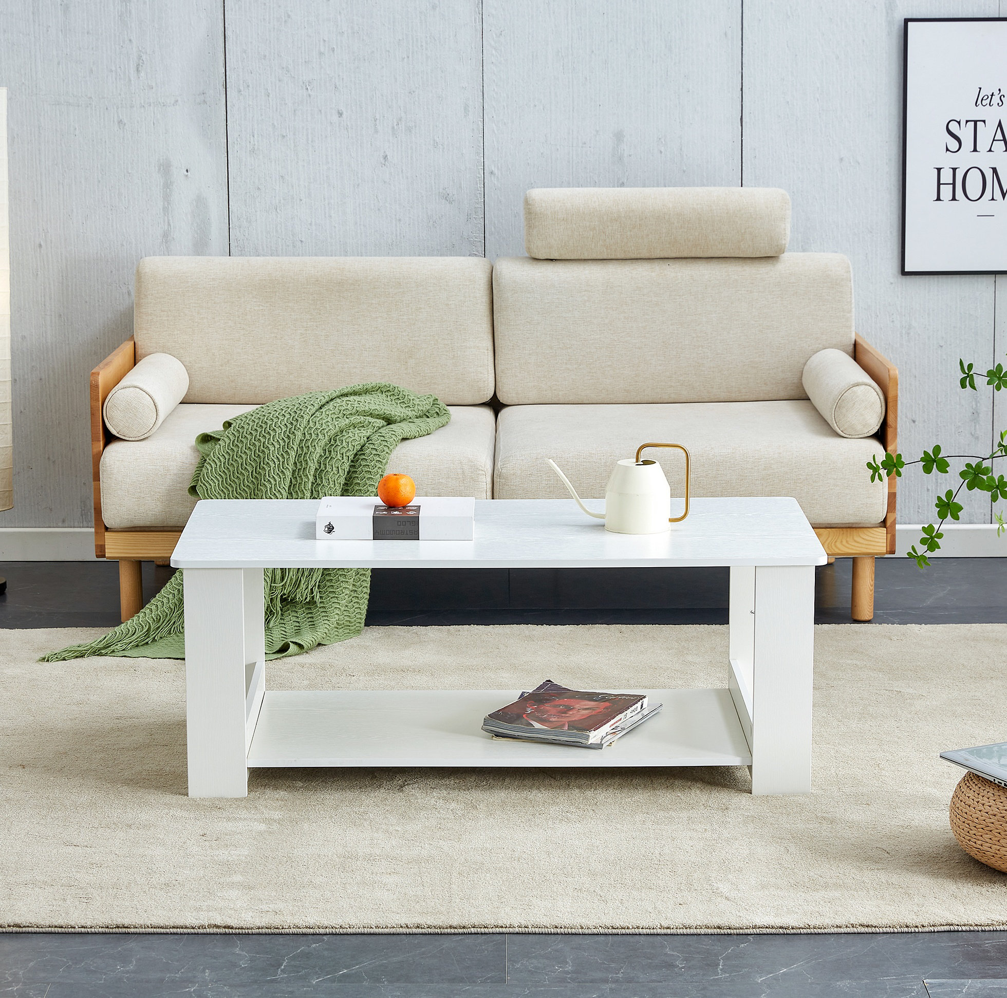 Ebern Designs modern and practical white coffee table,MDF double ...