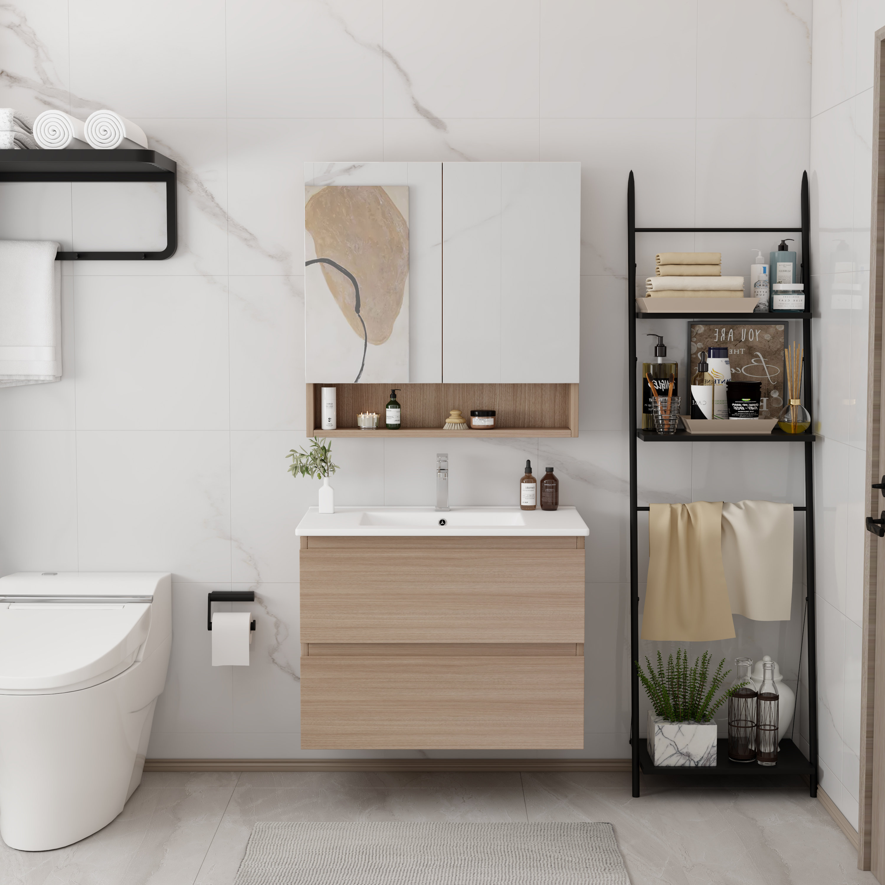 Ebern Designs Quanasia 30" W x 18" D x 22" H Single Bathroom Vanity ...