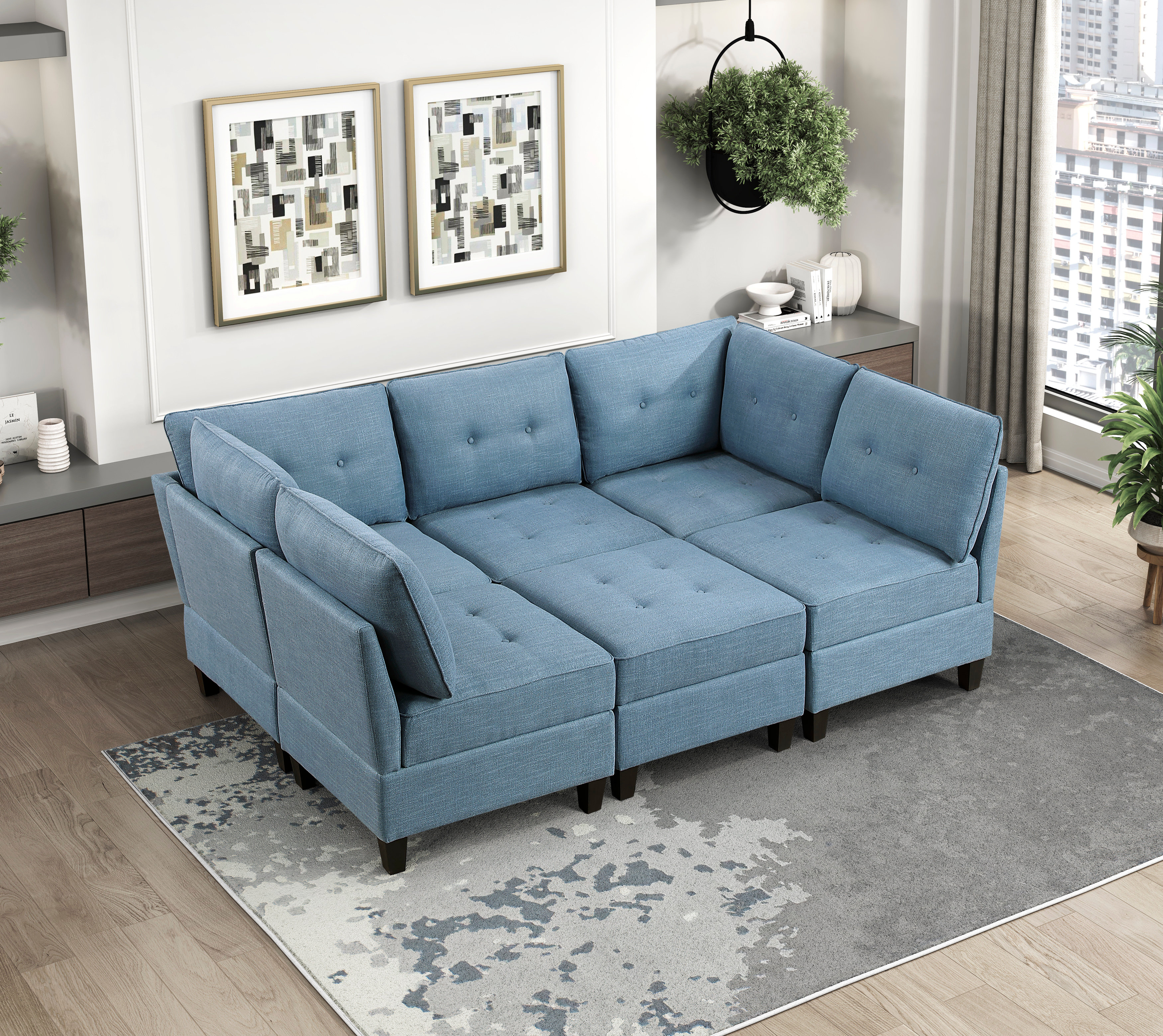Latitude Run® Living Room Furniture One-Arm Chair Blue Tufted Solid ...