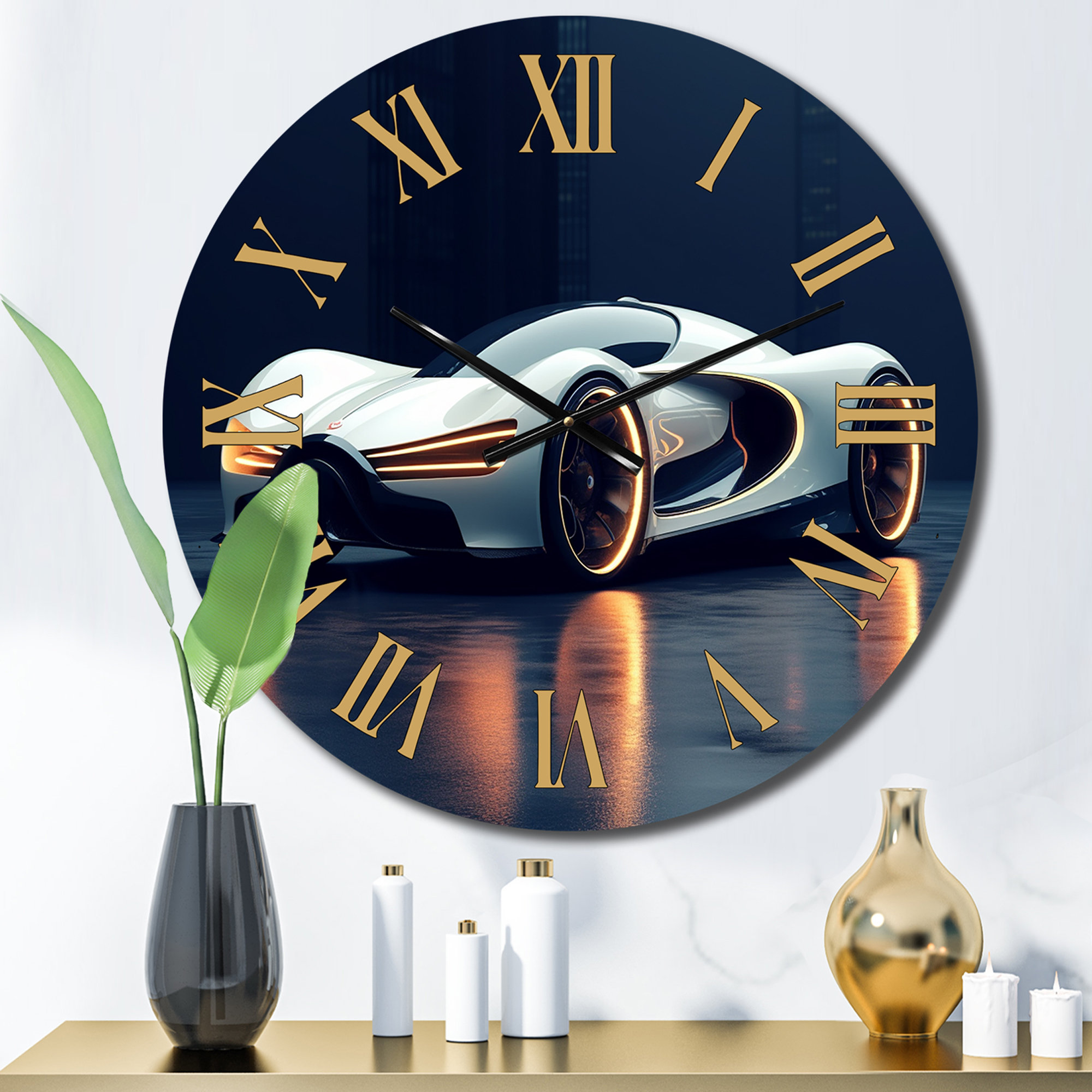 DesignArt Futuristic Bugatti Sports Car I Metal Wall Clock | Wayfair