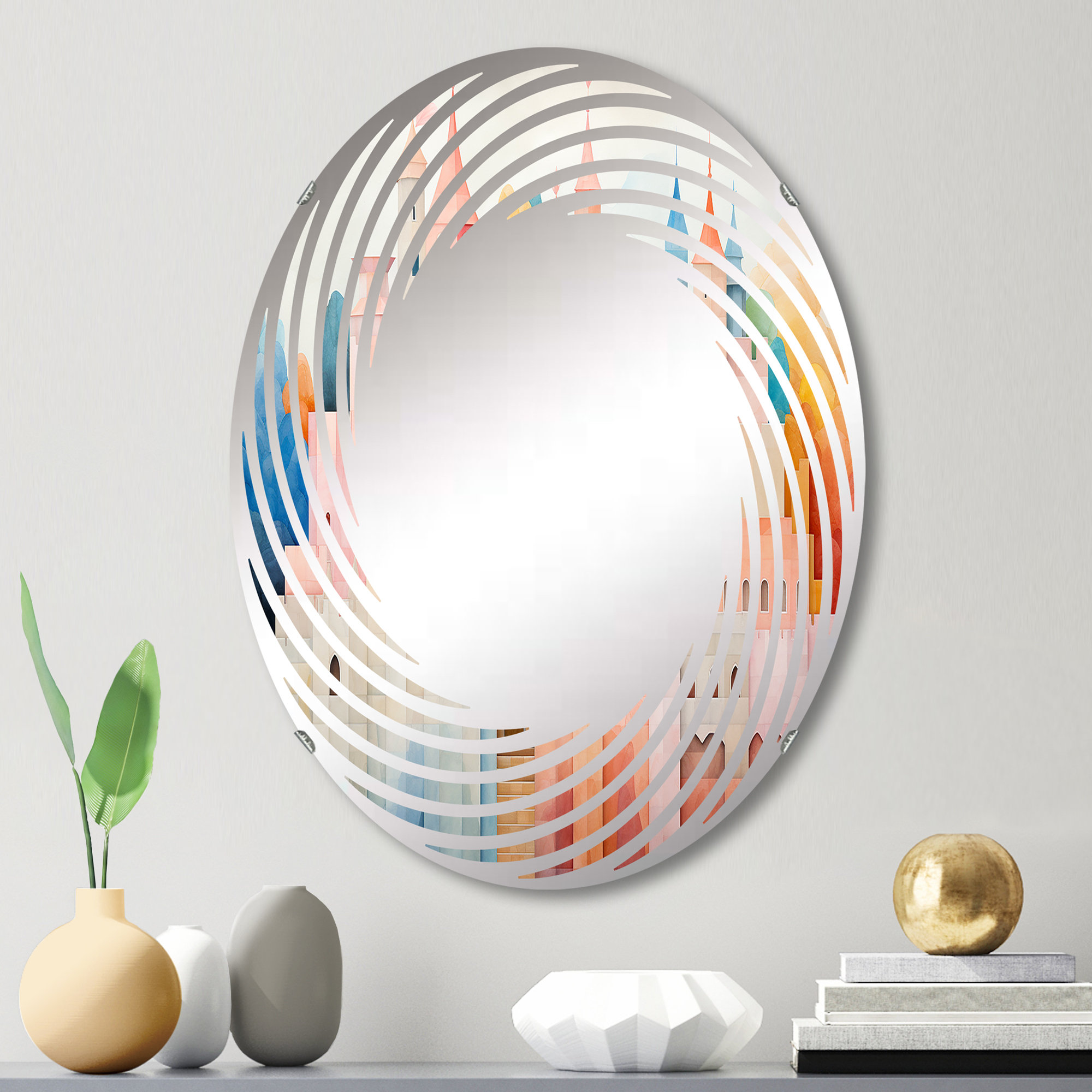 East Urban Home Bold Pink Pastel Castle - Spiral Wall Mirror MIR108107 ...
