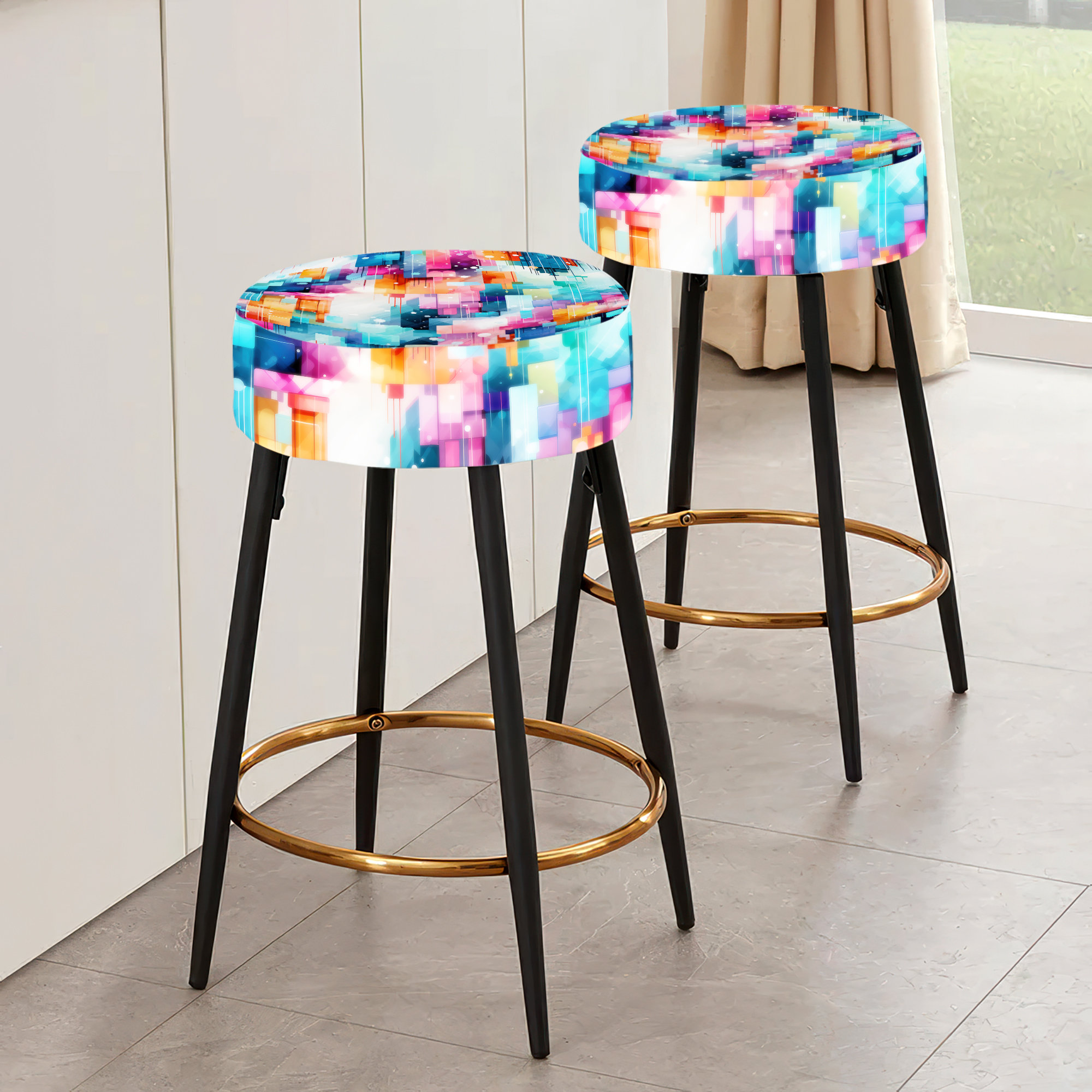 Design Art Blue And Pink Abstract Pixel Expression - Geometric Bar ...