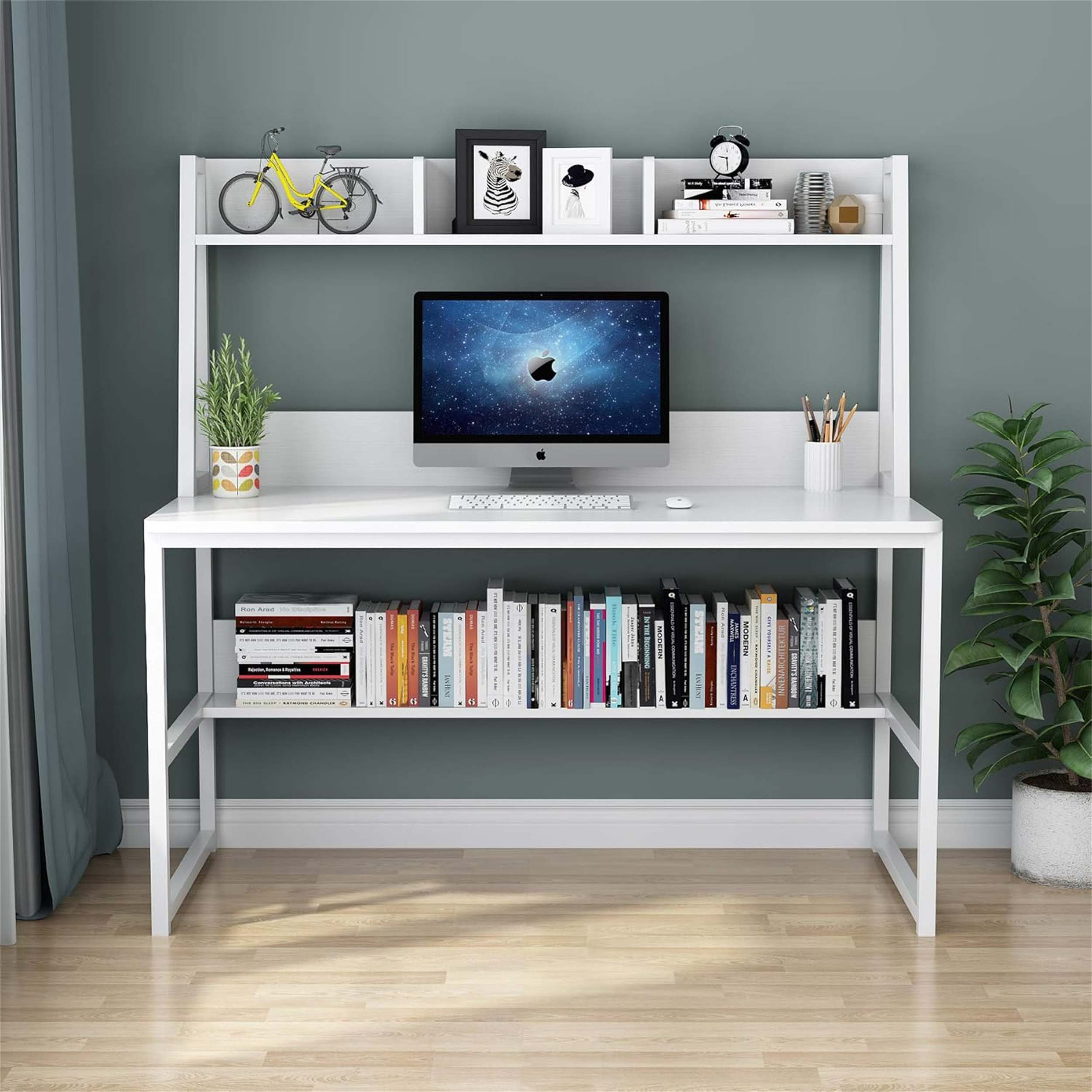 Latitude Run® 47 Inch Computer Desk with Hutch and Bookshelf, Compact ...