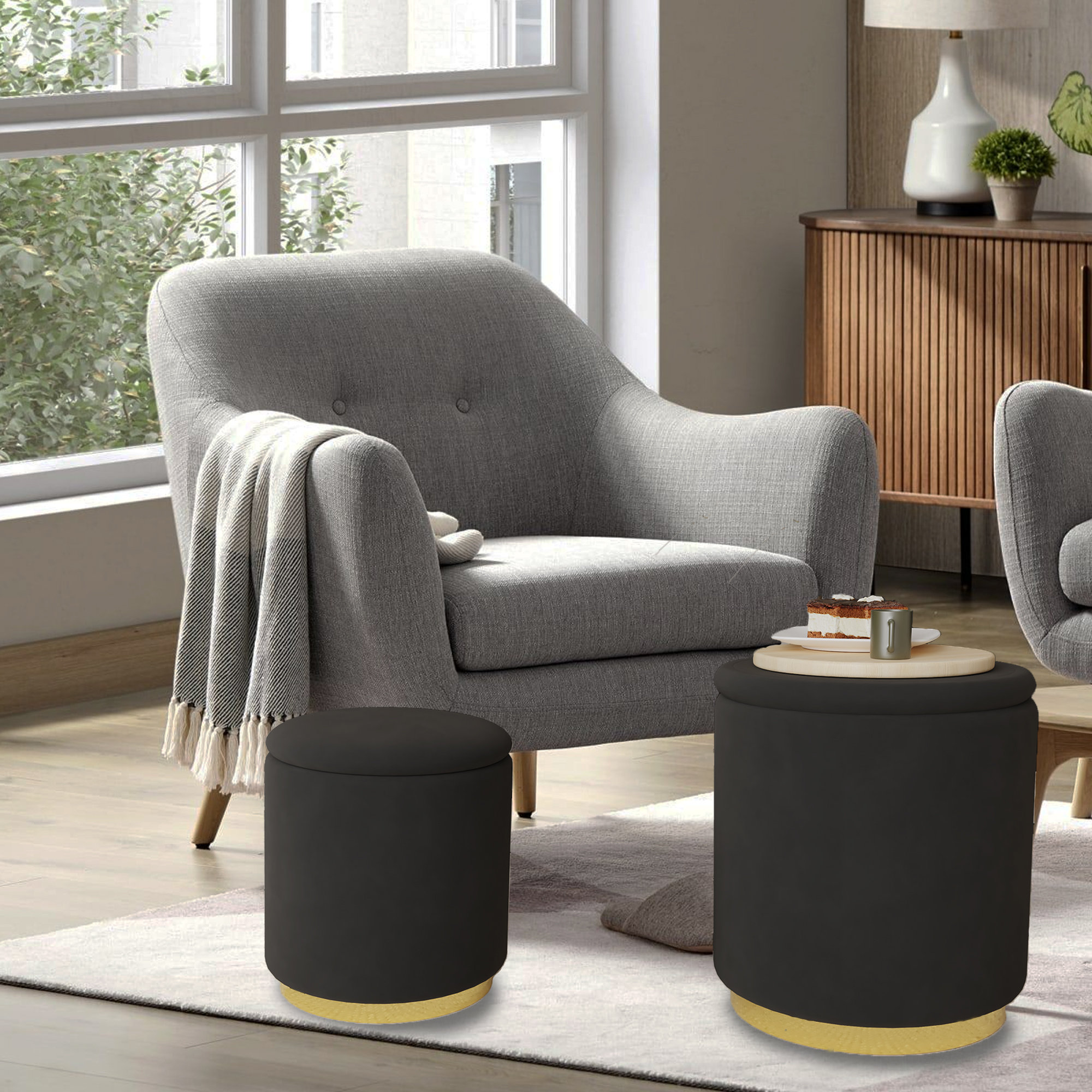 Mercer41 15.4" Wide Round Storage Ottoman With Tray Tops - Wayfair Canada