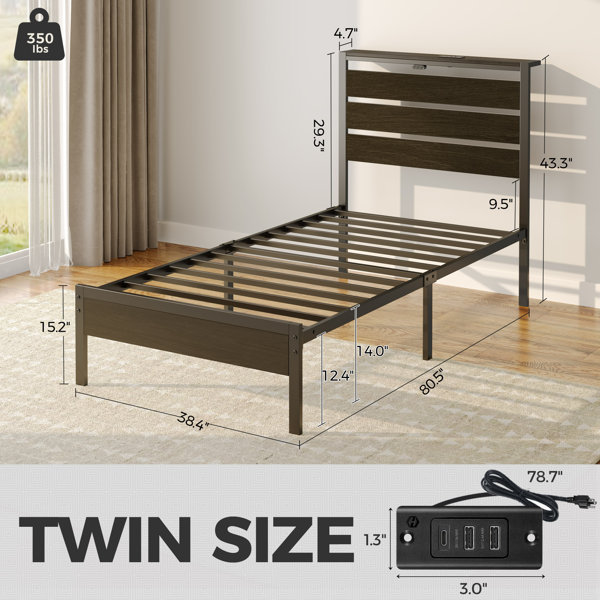 17 Stories Hana Bed Frame with Headboard & LED Lights, Metal Slat Bed ...