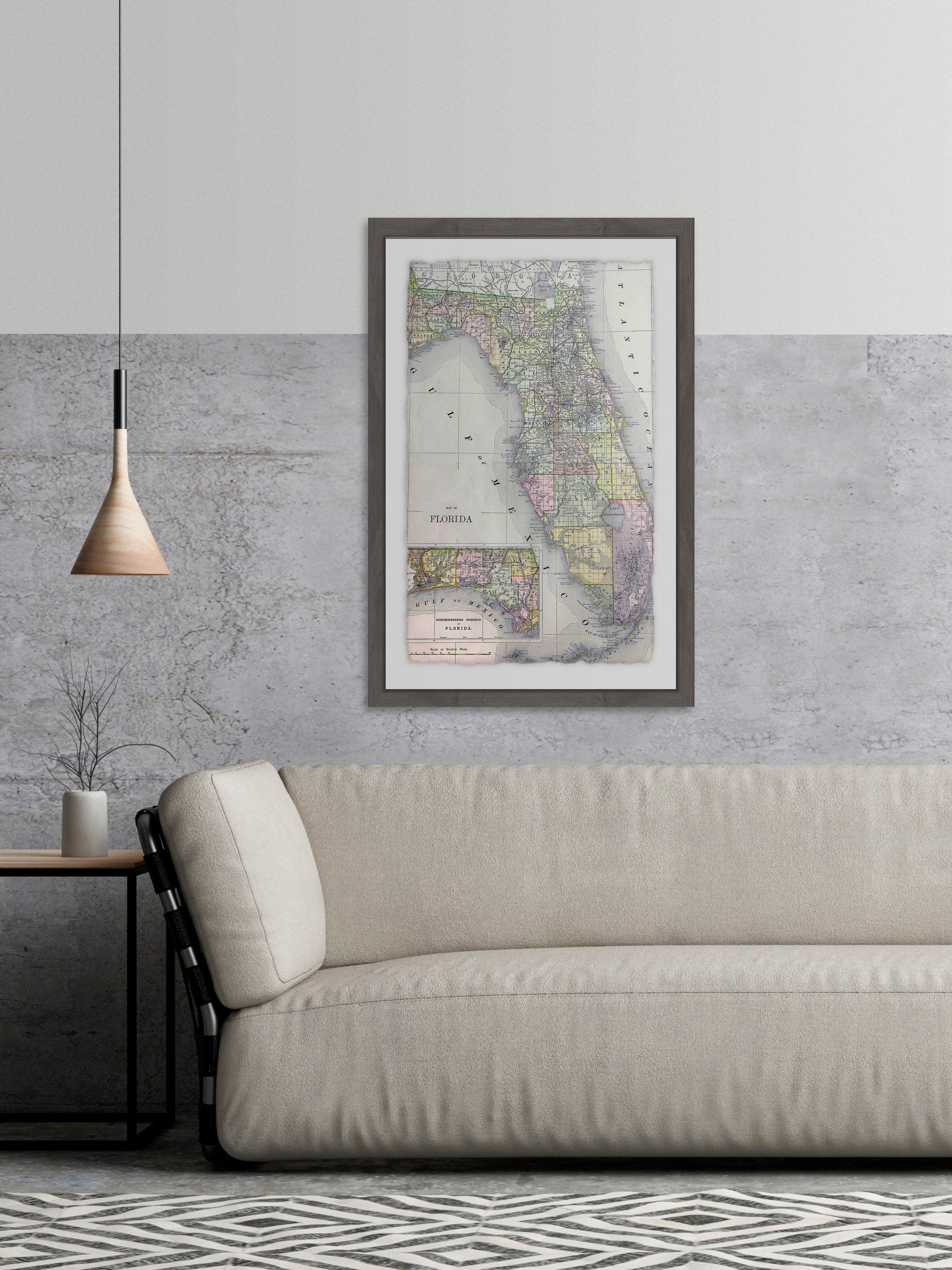 Charlton Home® 'Florida Map' Framed Graphic Art Print & Reviews ...