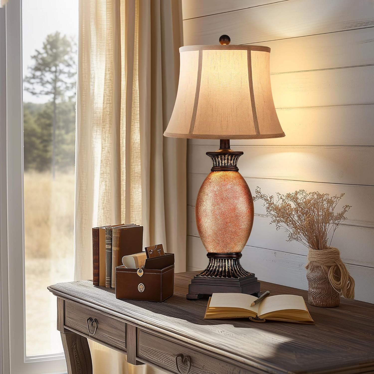 Charlton Home® Set Of 2 Farmhouse Rustic Table Lamps For Living Room ...