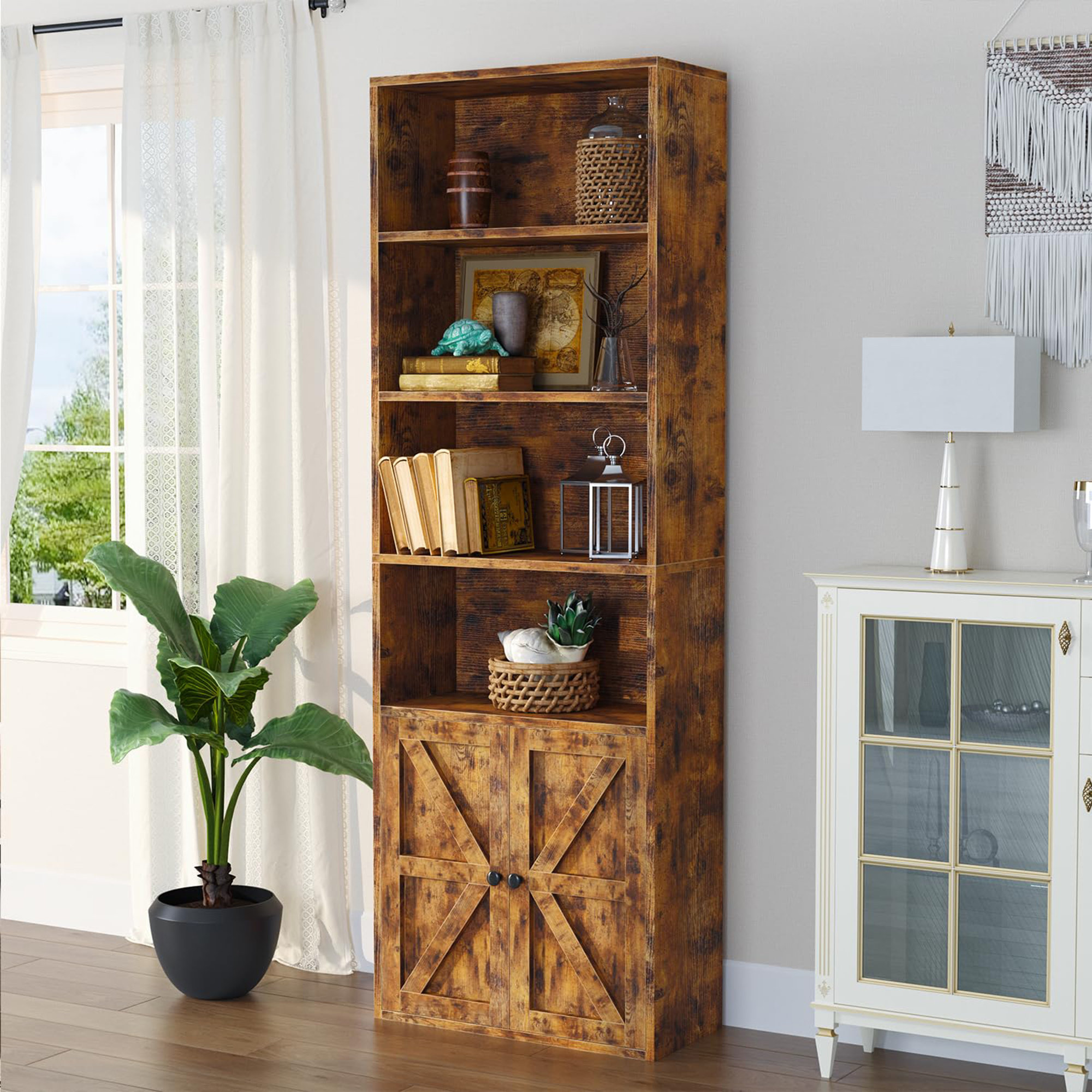 Gracie Oaks Walli 71.3"H,4-tier Bookshelves and Bookcases with Door ...