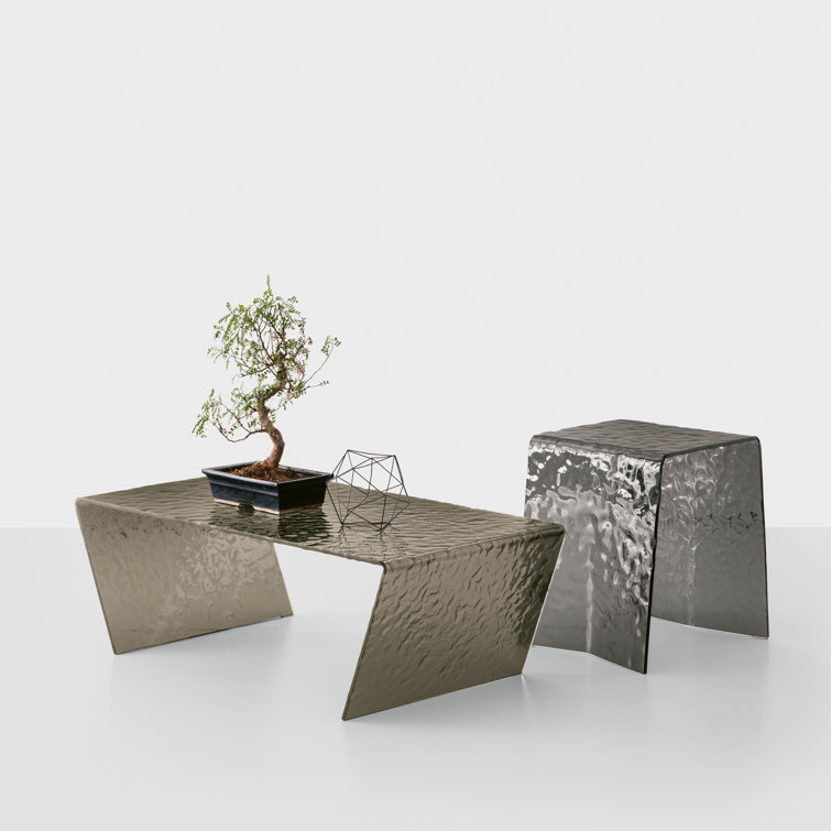 Ivy Bronx Quasar Corner table in wavy glass | Wayfair.co.uk
