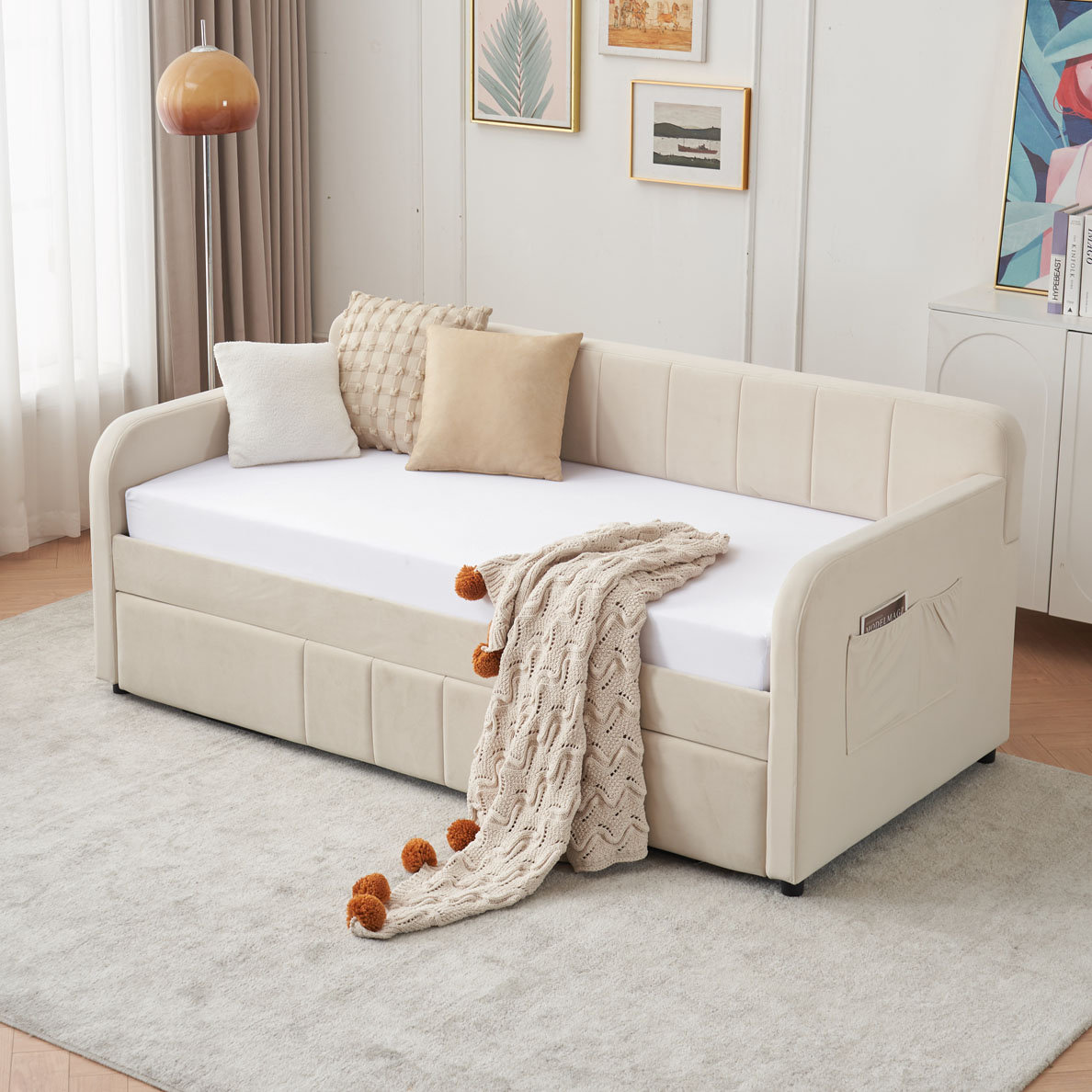 Latitude Run® Velvet Upholstered Daybed Frame with Trundle for Bedroom ...