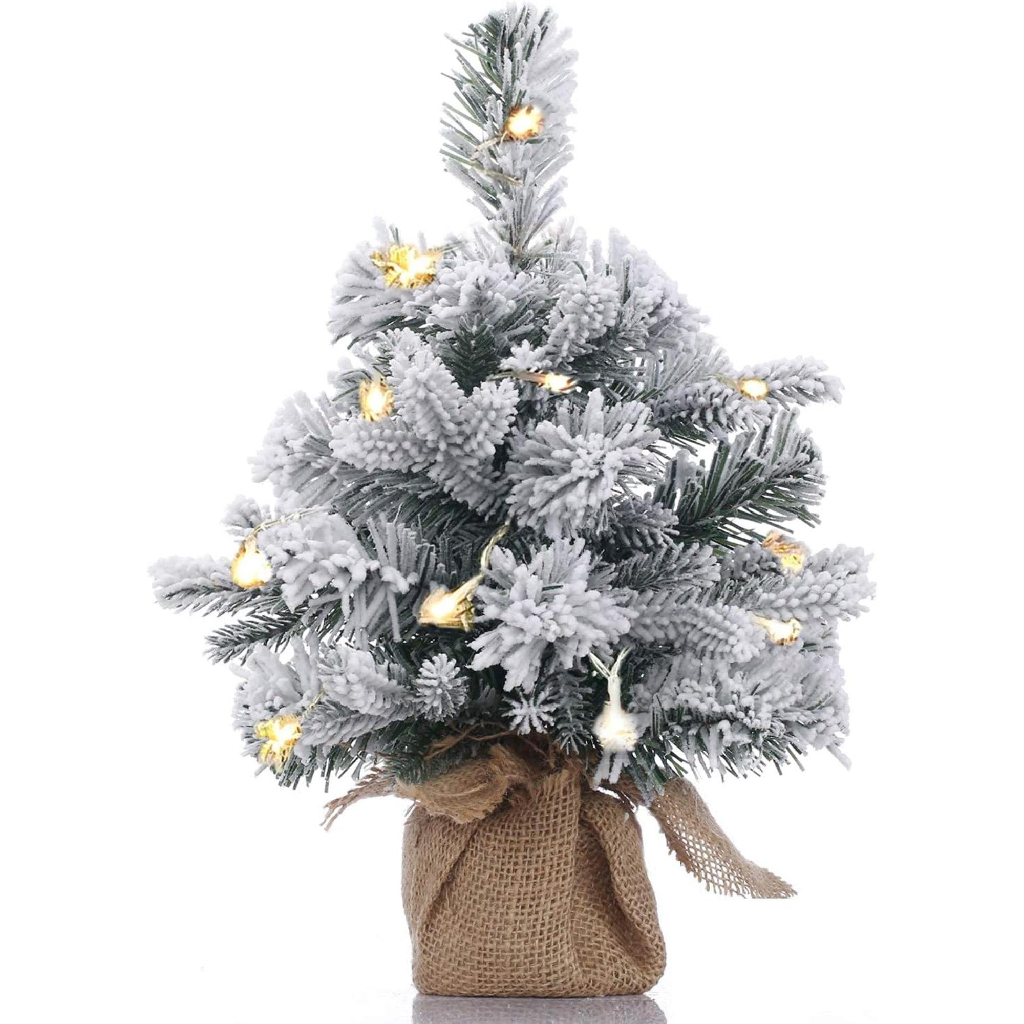 Ophelia & Co. Pre-Lit Artificial Mini Christmas Tree,12 Inch Snow Flocked Artificial Pine Xmas ...