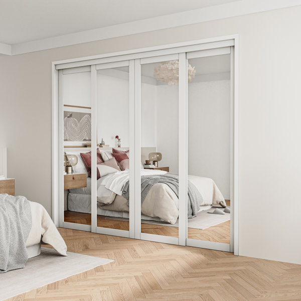 ARK DESIGN 1-Lite Mirrored Glass Double Sliding Closet Door with ...