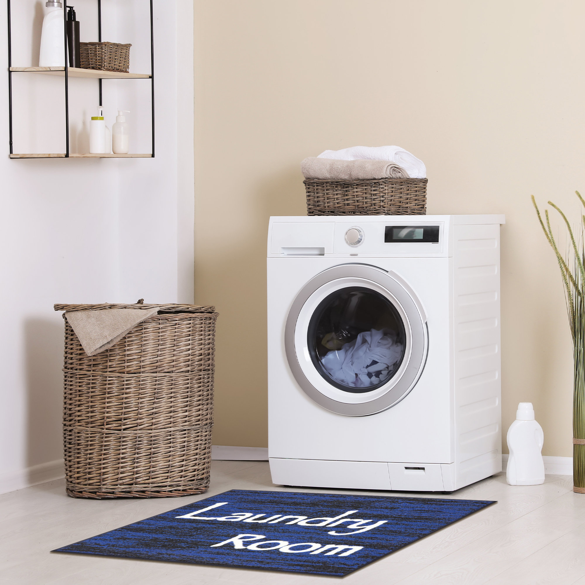 Ottomanson Non-Slip Rubberback Laundry Room Rug, Blue/Black & Reviews ...