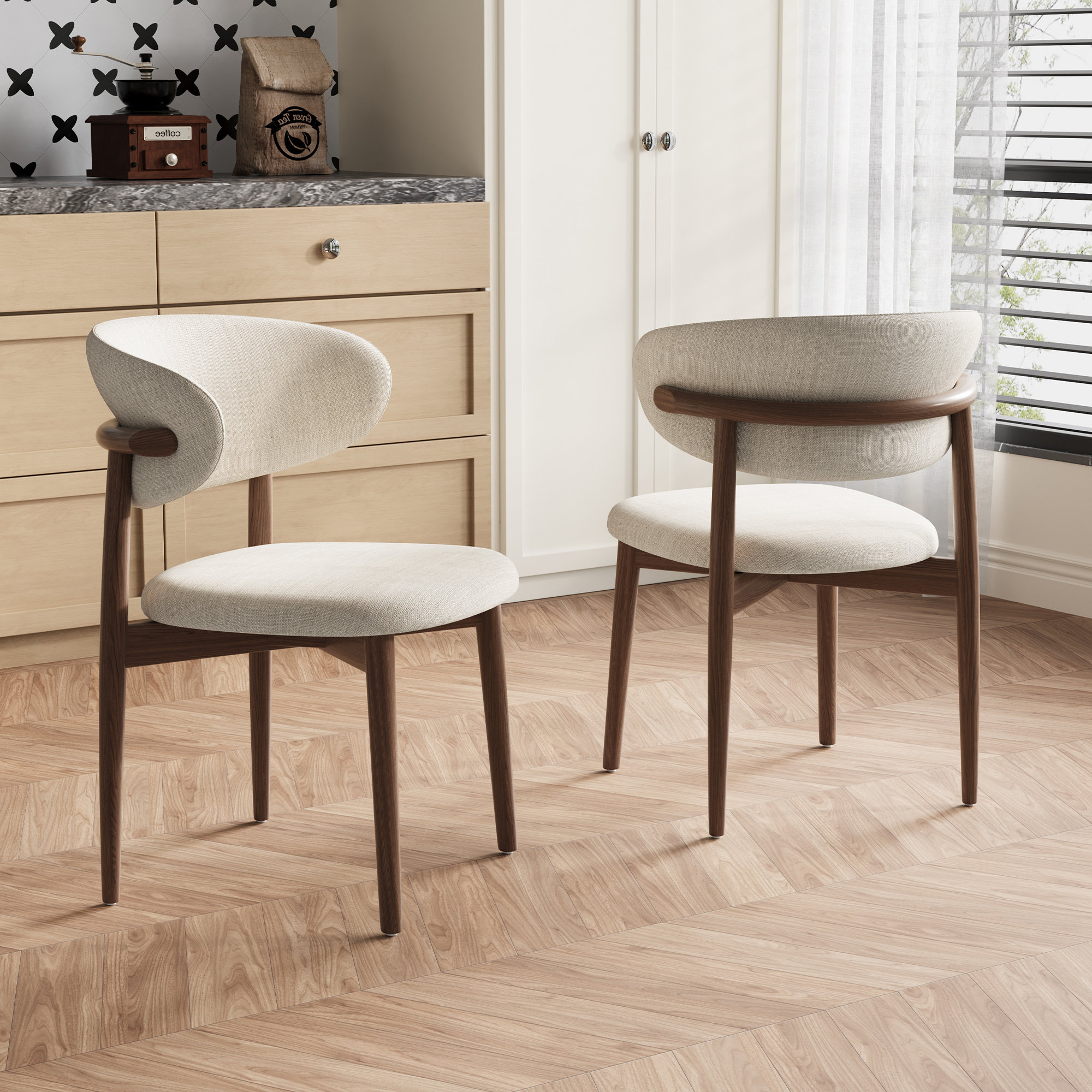 Orren Ellis Niell Mid-Century Ash Dining Chairs, Solid Wood Legs, Not Assembled Need, Beige ...