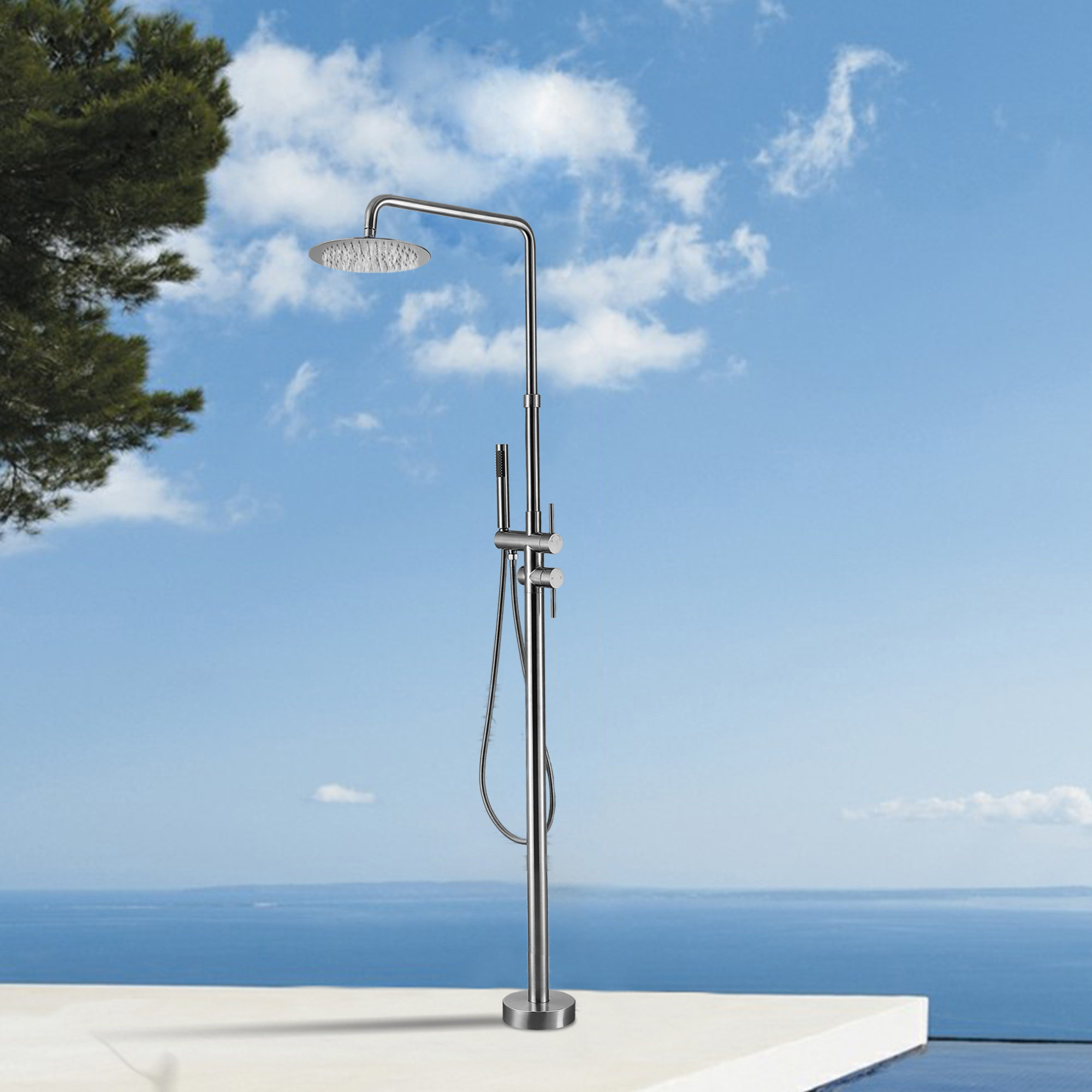 AQGA 85.82'' H Temperature Controlled Freestanding Outdoor Shower with ...