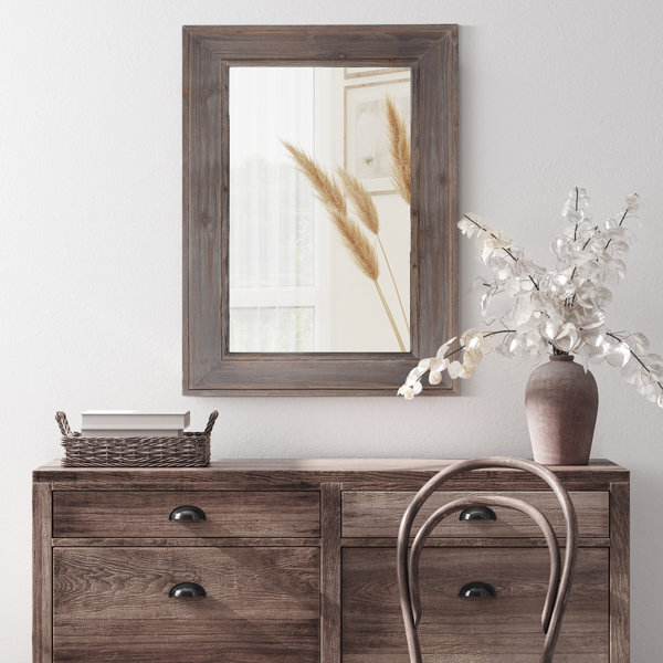 Millwood Pines Rustic Rectangle Wood Mirror for Bathroom Farmhouse ...