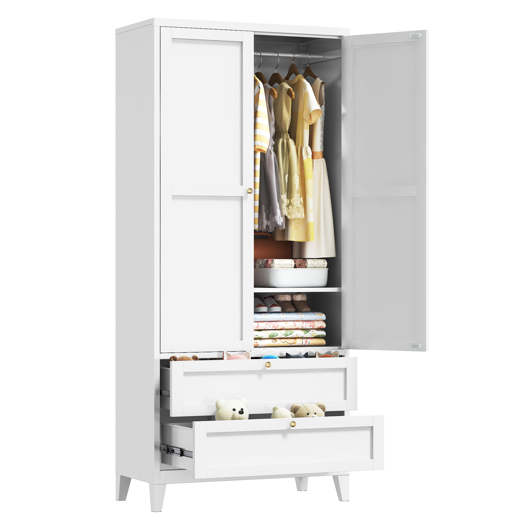 Winston Porter 71" Height 2-Door Wardrobe With 2-Drawers For Bedroom ...