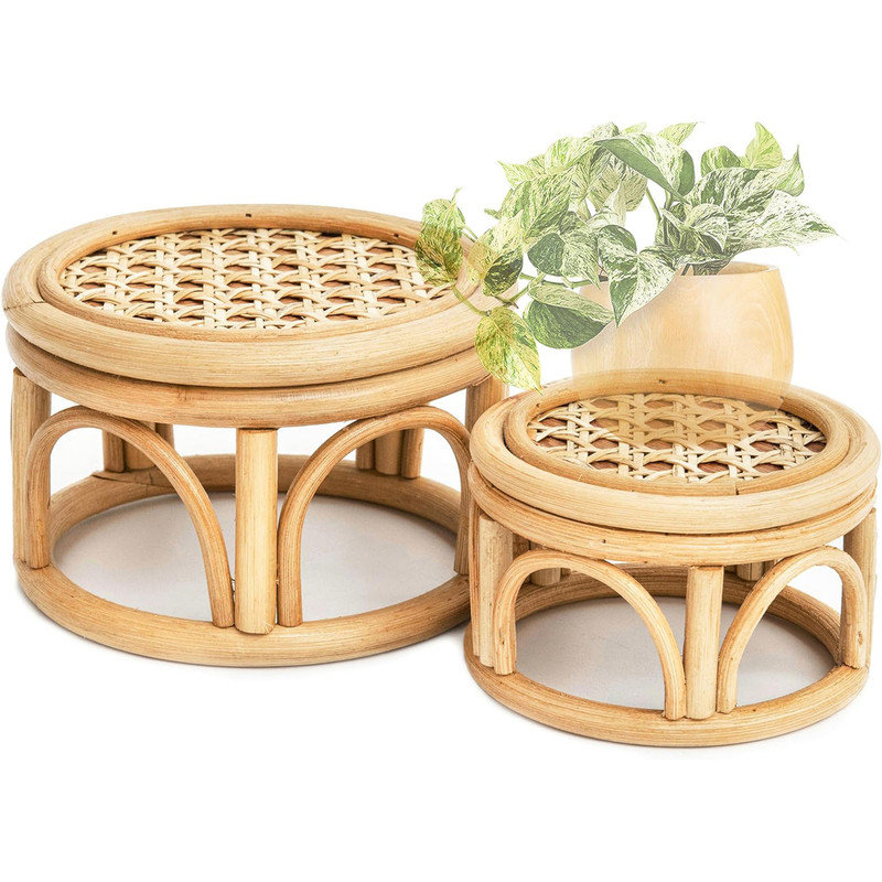 Bay Isle Home™ 2 petits supports à plantes ronds en osier et rotin Boho ...