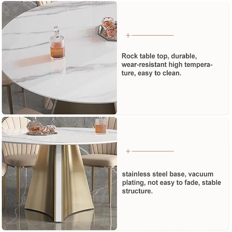 MRzenghong Modern Round Rock Dining Table with Gold Base | Wayfair