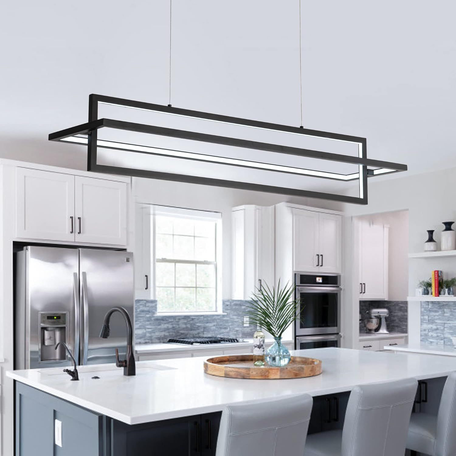 Ivy Bronx Modern LED Chandelier Linear Rectangle Chandelier Dimmable 35.4” Kitchen Island ...