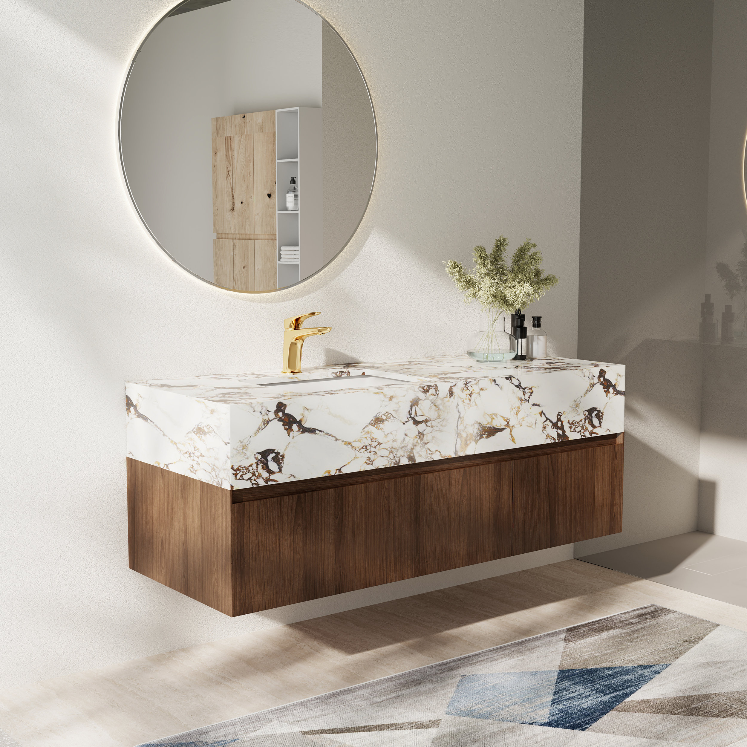 George Oliver 48'' Modern Single Bathroom Vanities, With Glossy Faux ...
