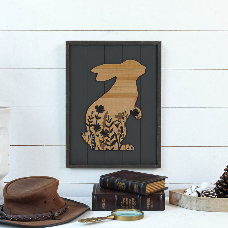 Mike & Melissa Rustic Floral Hare Rabbit Wood Wall Decor | Wayfair