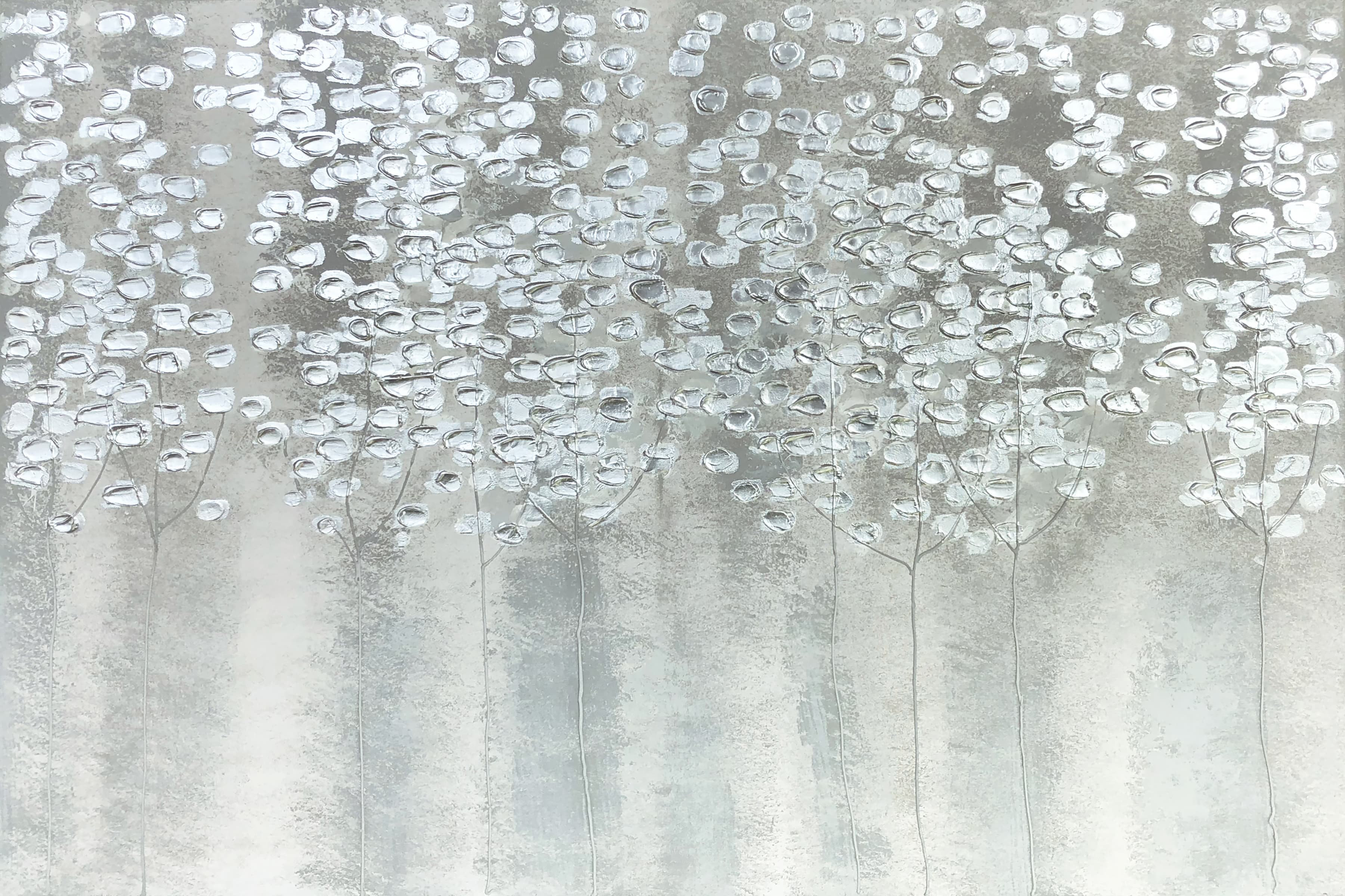 Mercer41 Silent Silver Leaves - Wrapped Canvas Painting | Wayfair