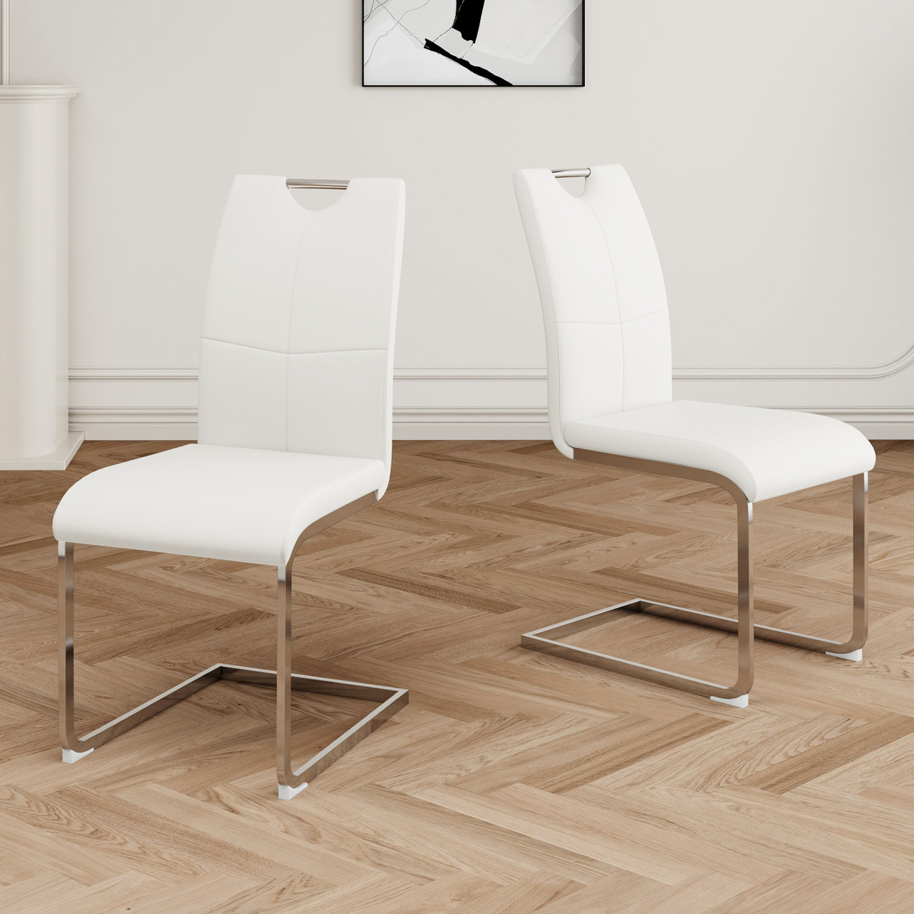 Latitude Run® Modern Dining Chairs With Faux Leather Padded Seat Dining ...