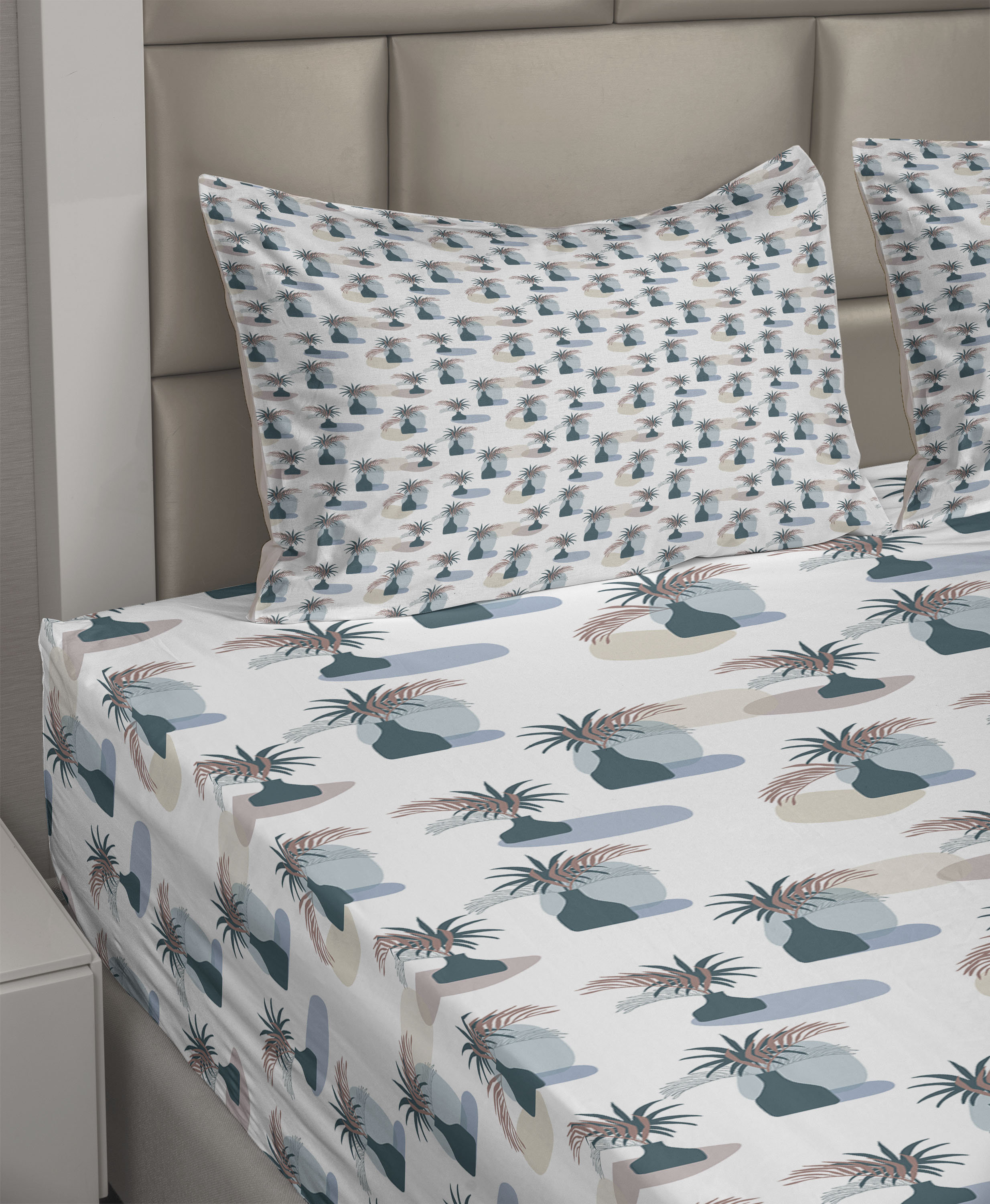 Ambesonne Tropical Sheet Set Palm Leaves in Vases Plot Slate Blue Warm ...