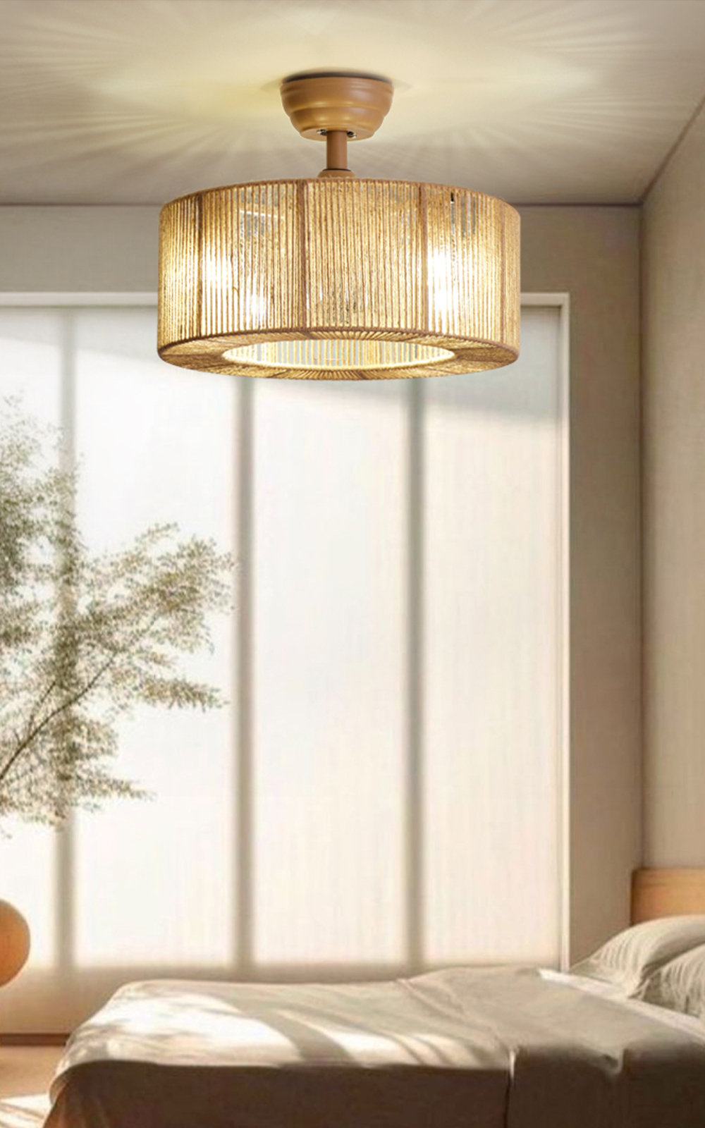 Bayou Breeze Wabi-Sabi Style Japanese Iron Ceiling Rope Ceiling Fan ...