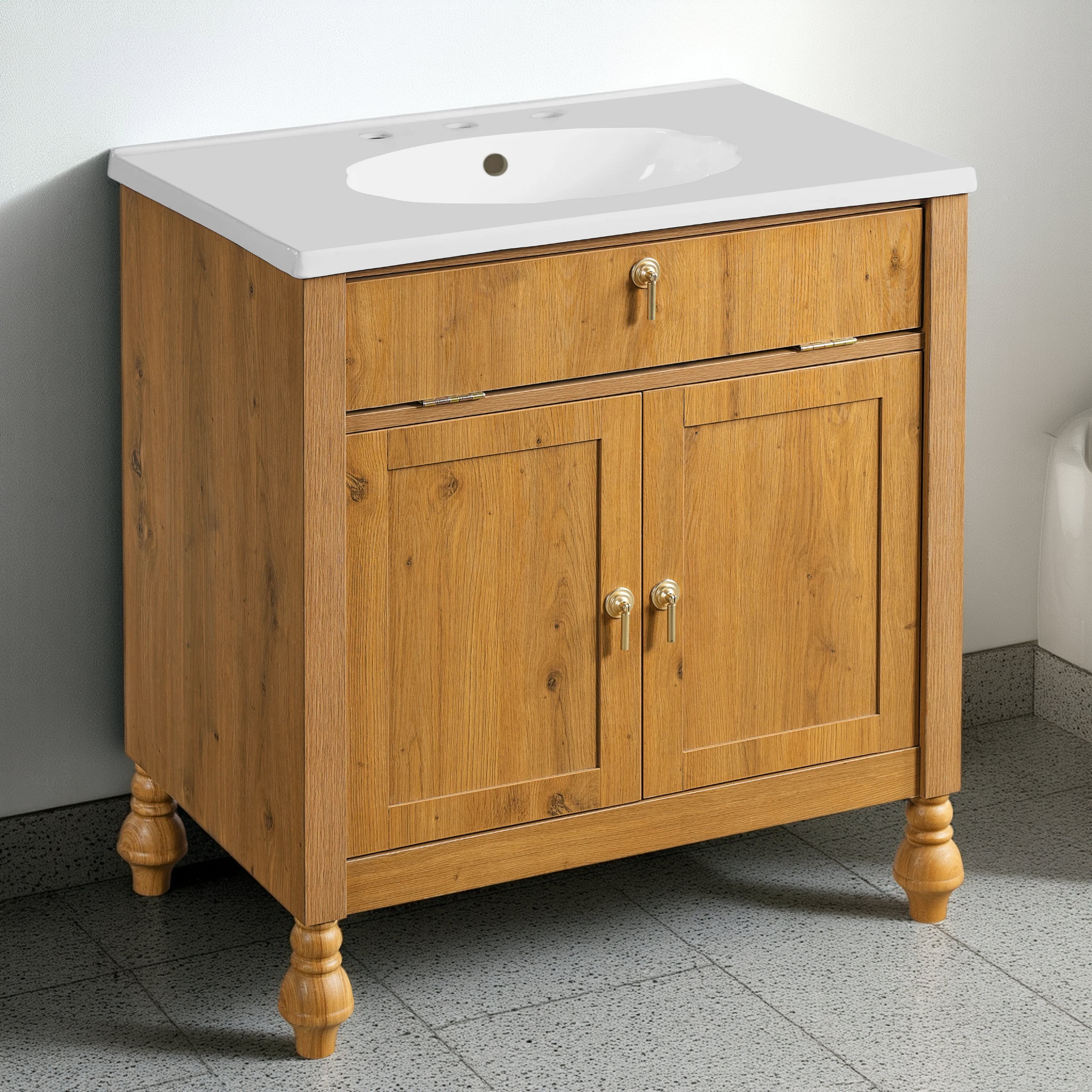 CHENGDULIDA 30-Inch Bathroom Cabinet, Sink With Unique Texture, Flip ...