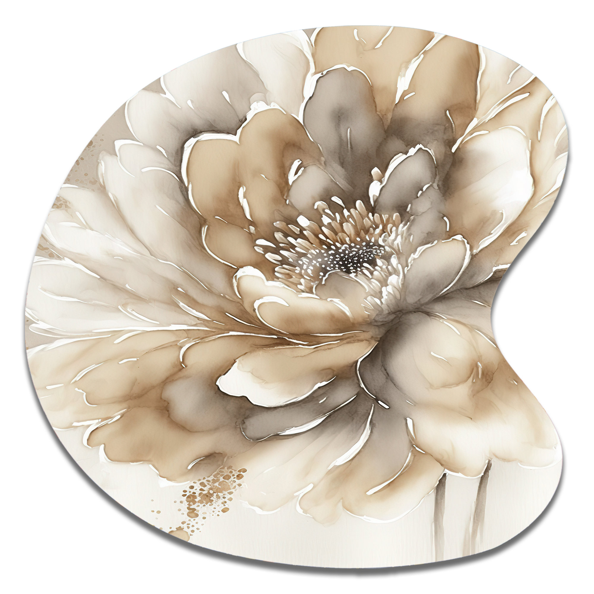 Design Art Single Beige Flower IV - Floral Drop Shape Irregular Metal ...