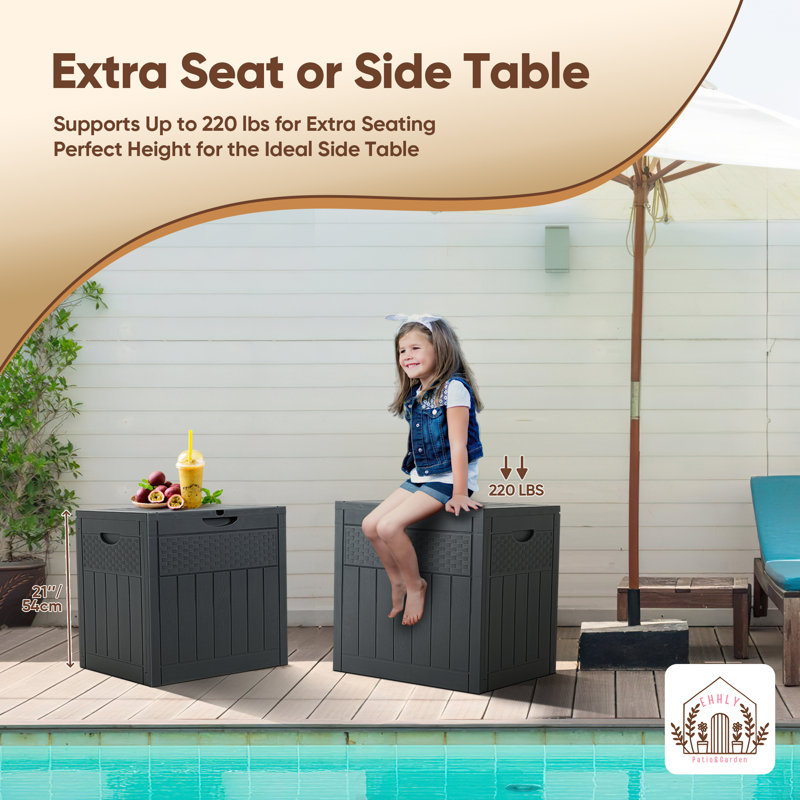 EHHLY 33 Gallon Deck Box, Small Outdoor Storage Box Waterproof ...