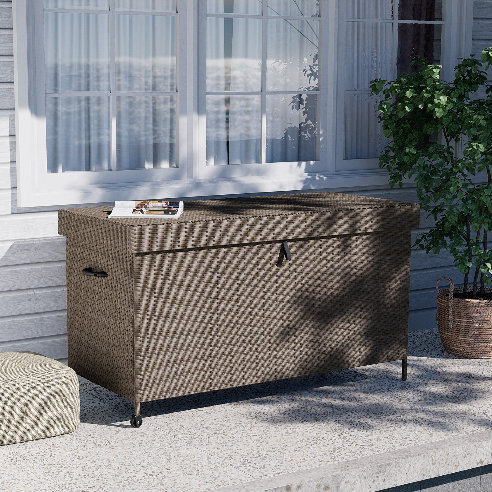 Grand Patio SORIA Grand Patio 170 Gallons Wicker Deck Box with Wheels ...