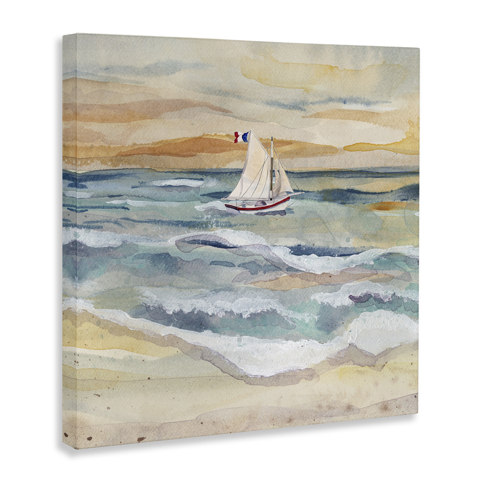 Breakwater Bay Watercolor Boat Beach View Canvas Wall Art by Audrey ...